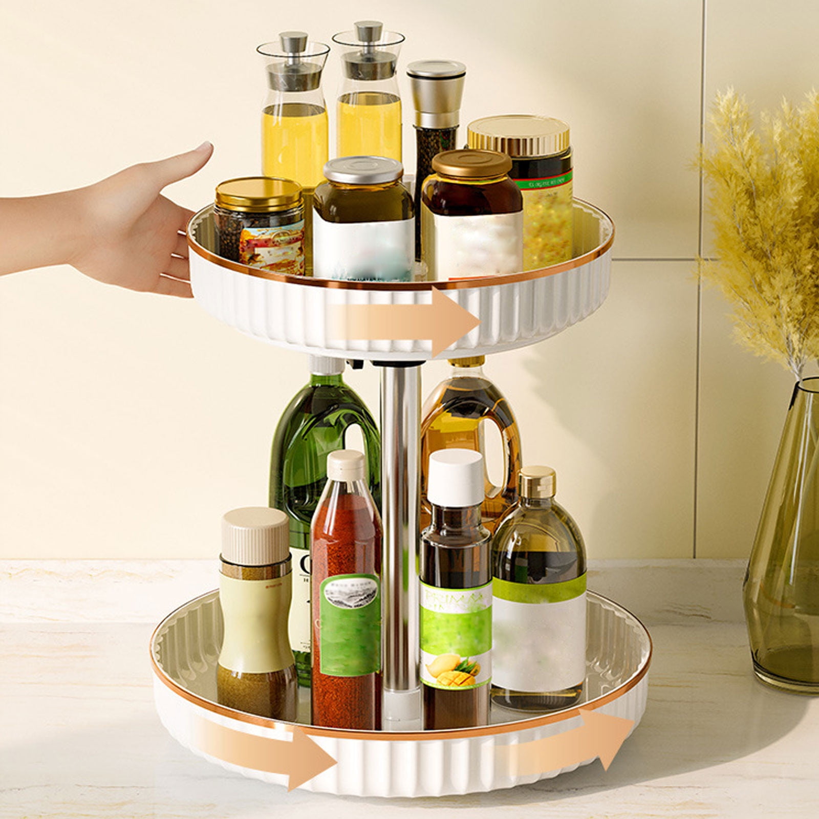 Yialzm Rotating Multi Purpose Spice Organizer Double Layer Turntable ...