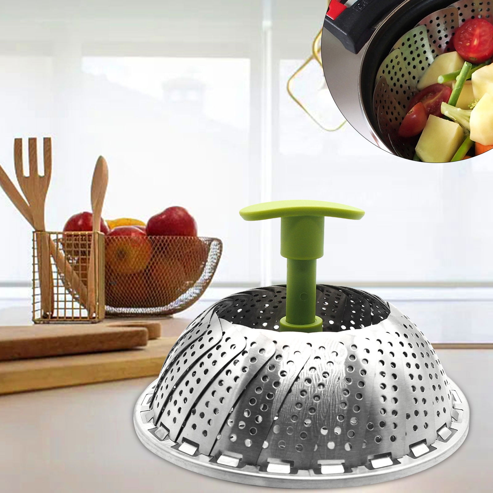 Yialzm Stainless Steel Basket with Retractable Handle and Foldable Legs ...