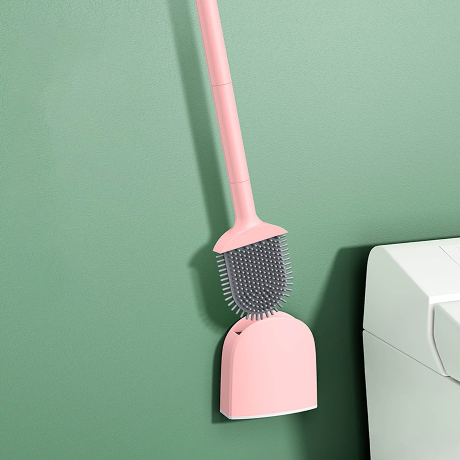 Yialzm Toilet Brush with Ergonomic Handle and Sturdy Bristles Wall ...