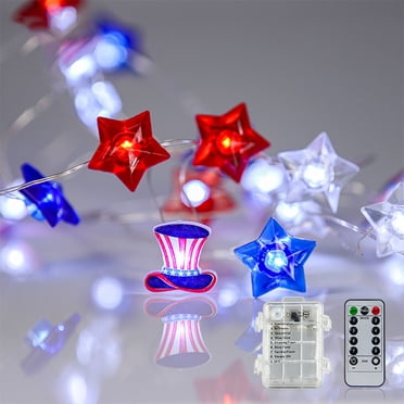 Red White Blue Star And Flag String Lights, 1M 10LED Battery Operated ...