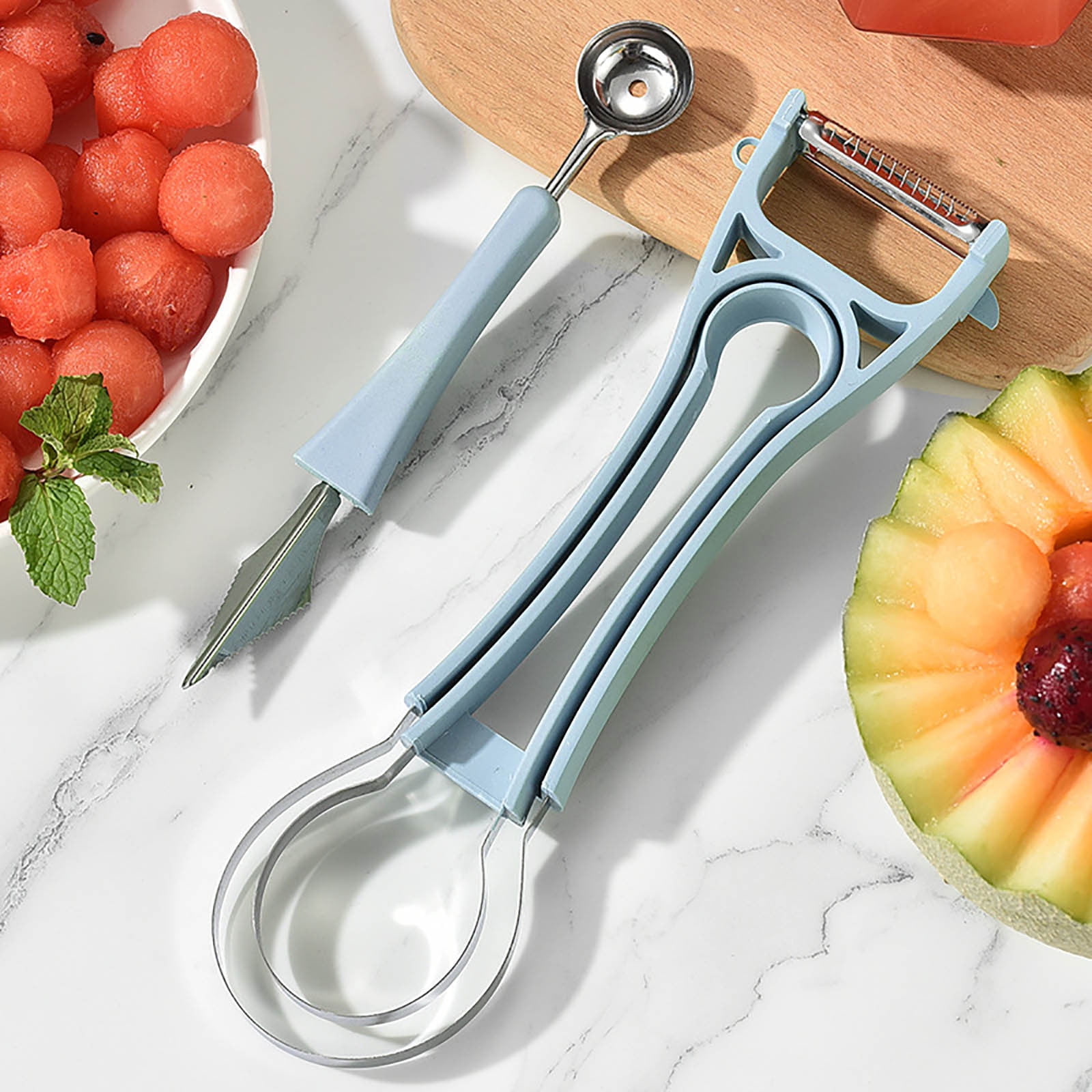 Yialzm Versatile 3 in 1 Fruit Ball Set with Carving Knife and Spoon for ...