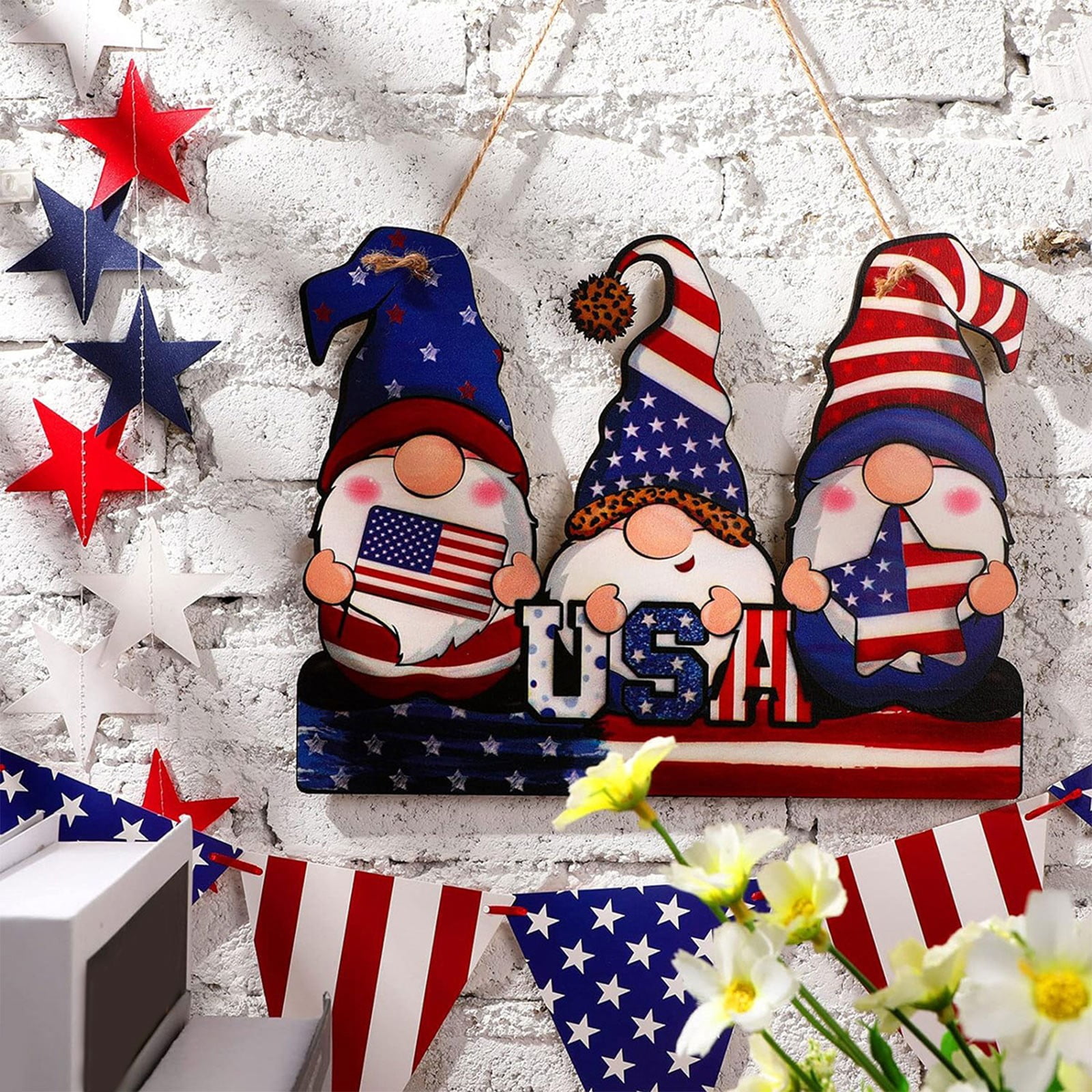 Yialzm Vintage Wooden USA Flag Wall Decor Independence Day Home Wall ...