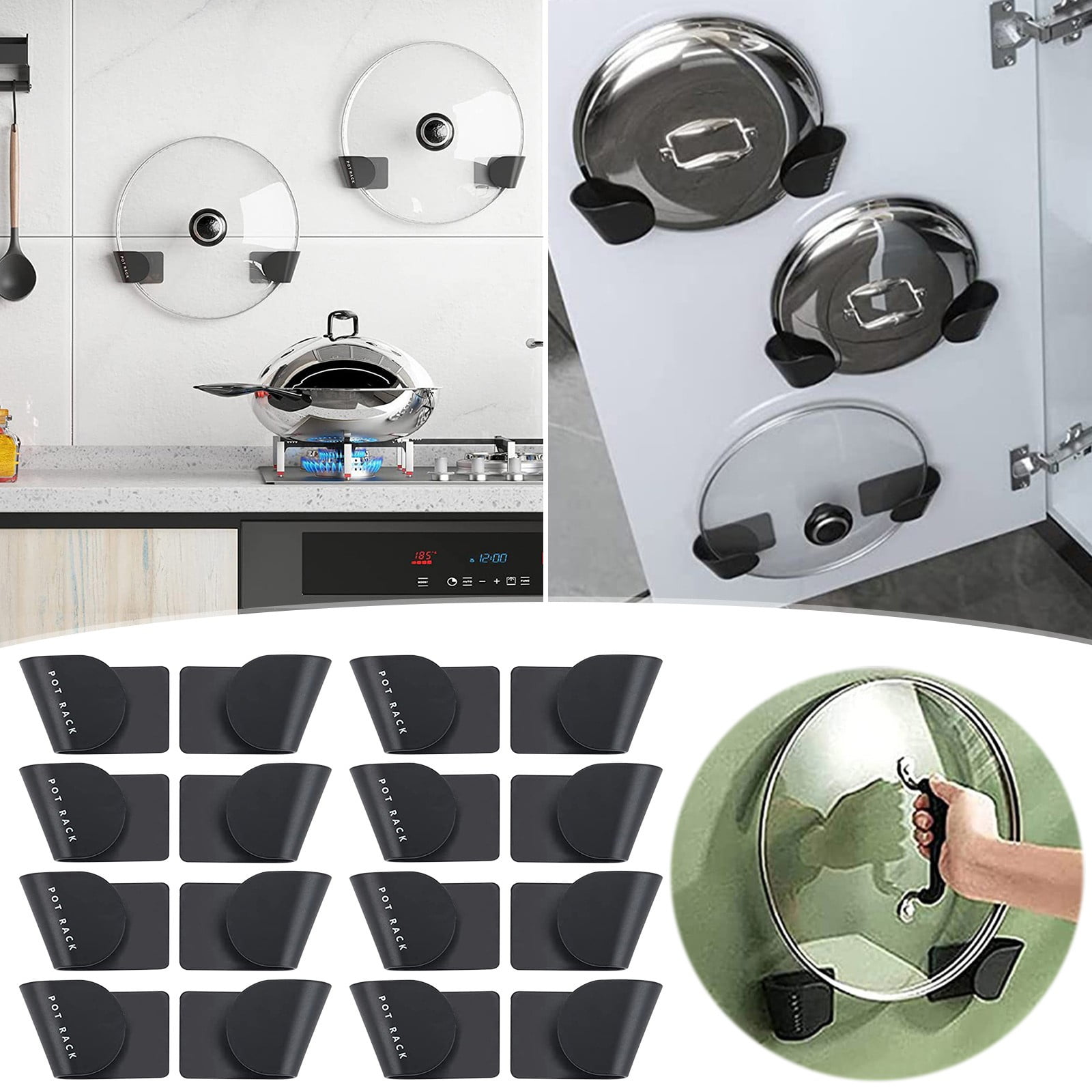 Yialzm Wall Mounted Pot Lid Storage Rack Space Saving Kitchen ...