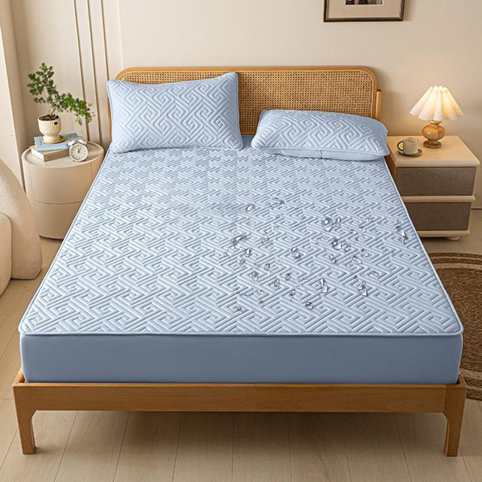 Yialzm Waterproof Mattress Protector Elastic Suit Bed Cover Stays in ...