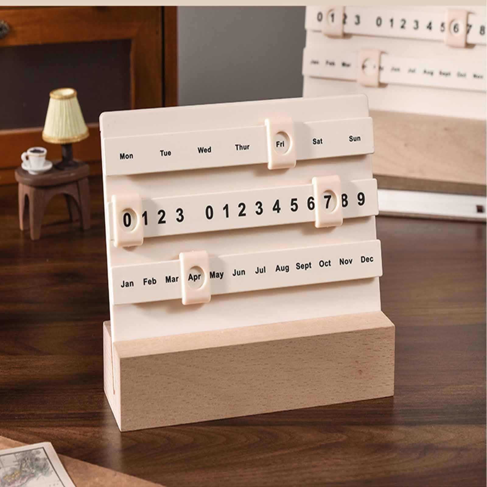 Yialzm Wooden Desk Calendar Sliding Perpetual Calendar Long Lasting ...