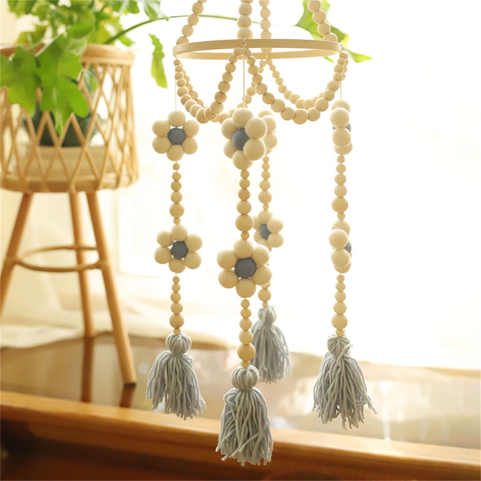 Yialzm Wool Baby Crib Wind Chime with Soothing Wooden Bead Flower ...