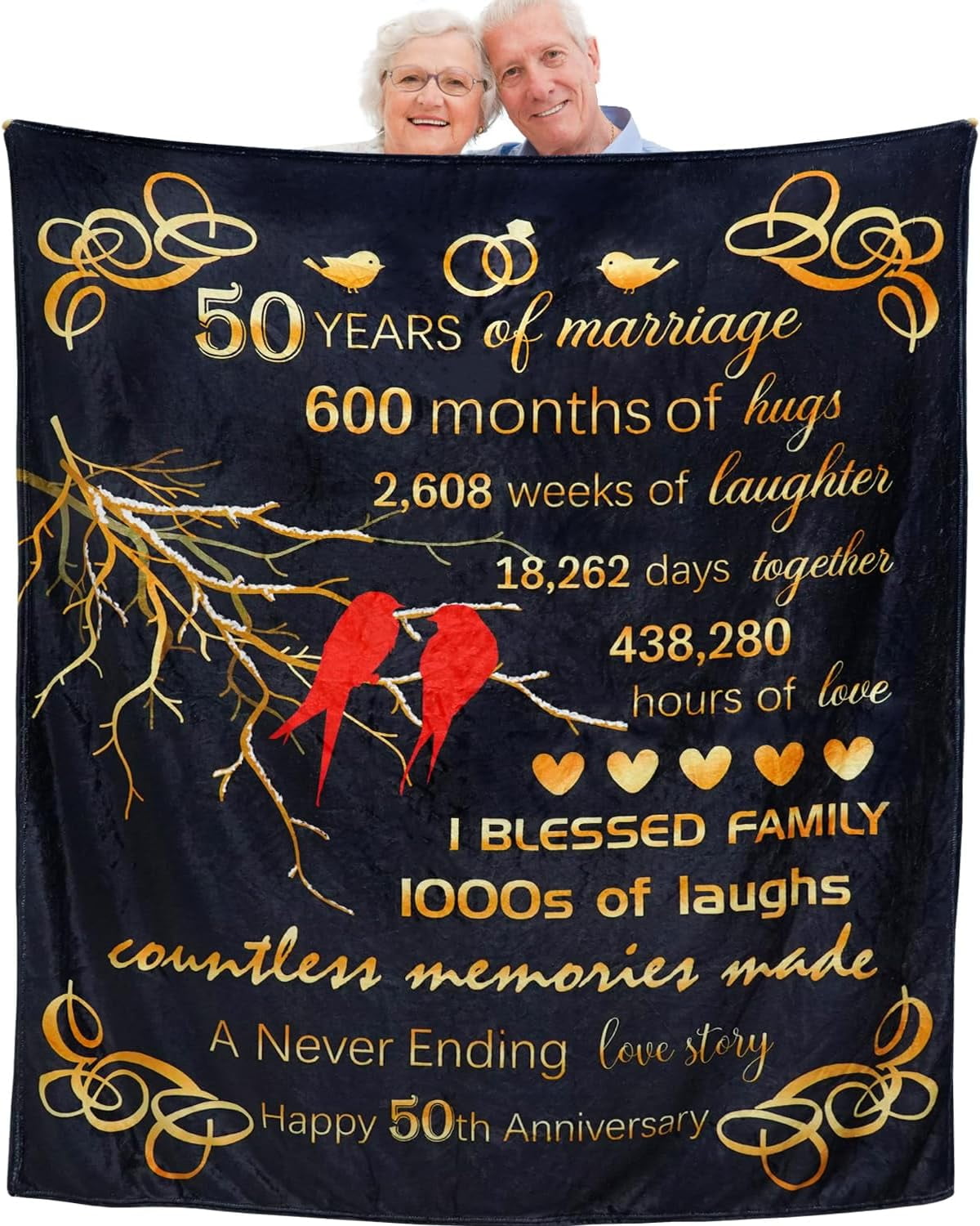 Yibo 50th Anniversary Blanket Gifts 50th Golden Wedding for Couple Parents Grandparents Friends ...