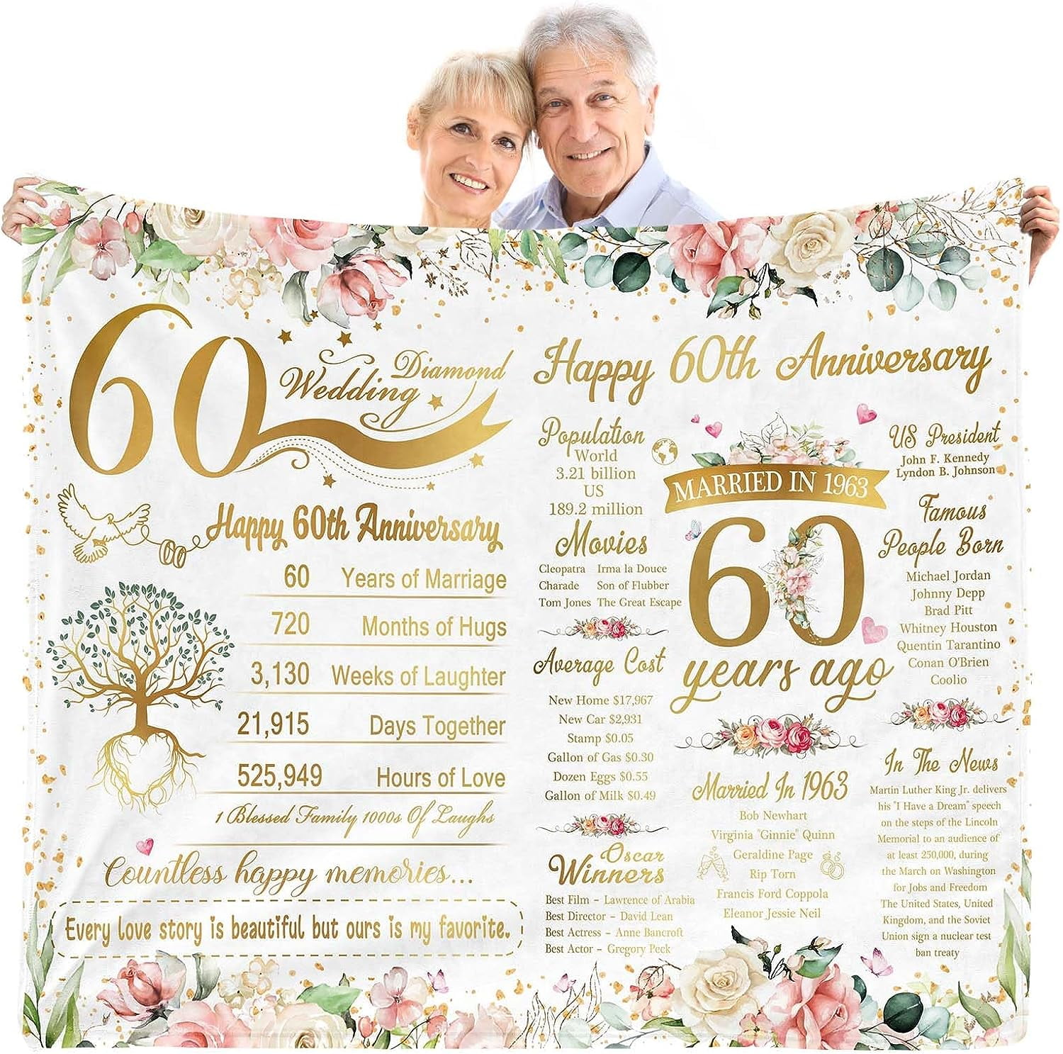 Yibo 60th Wedding Anniversary Blanket 60 Years of Marriage Gifts for ...