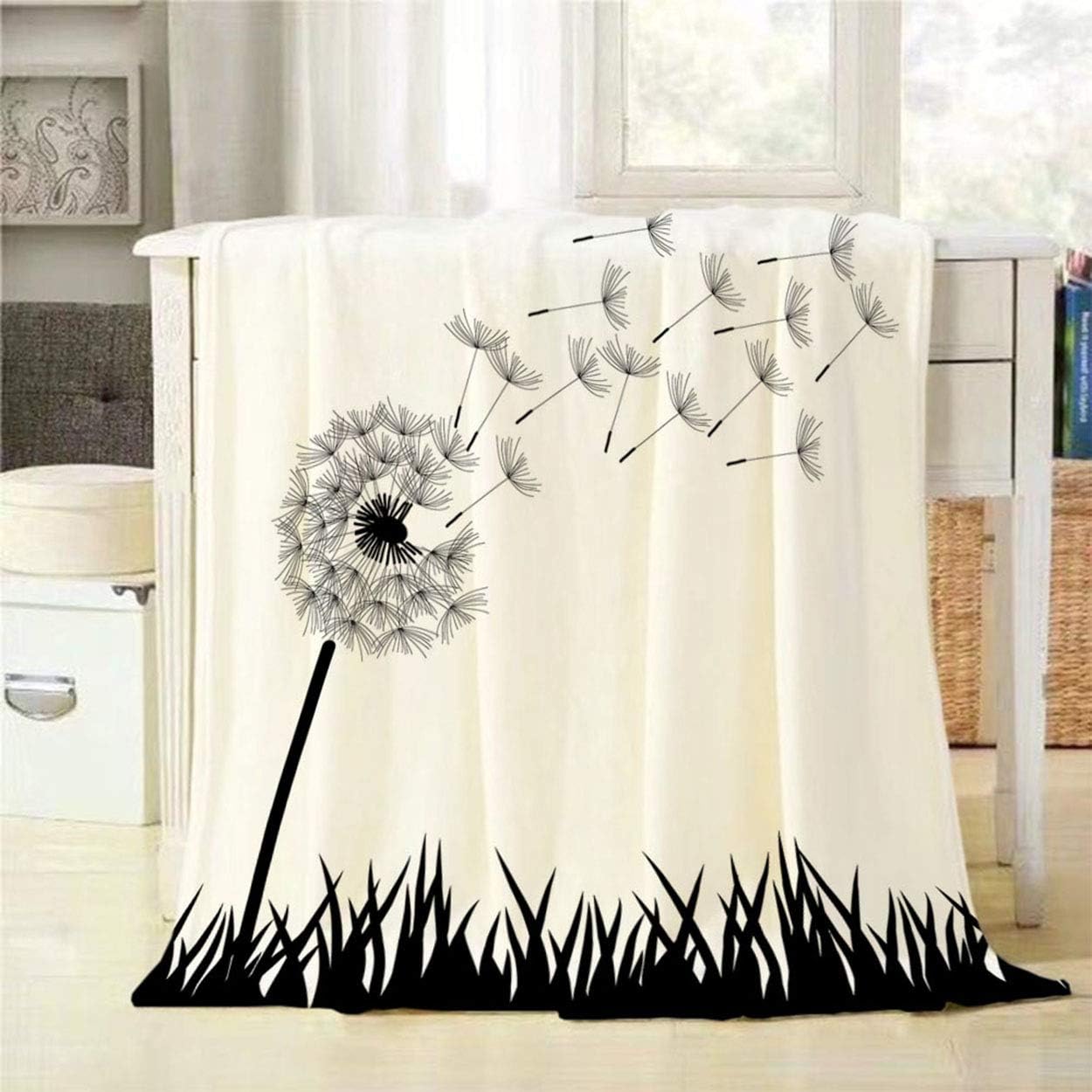 Yibo Black and White Dandelion Illustration Blanket Flannel Soft and ...