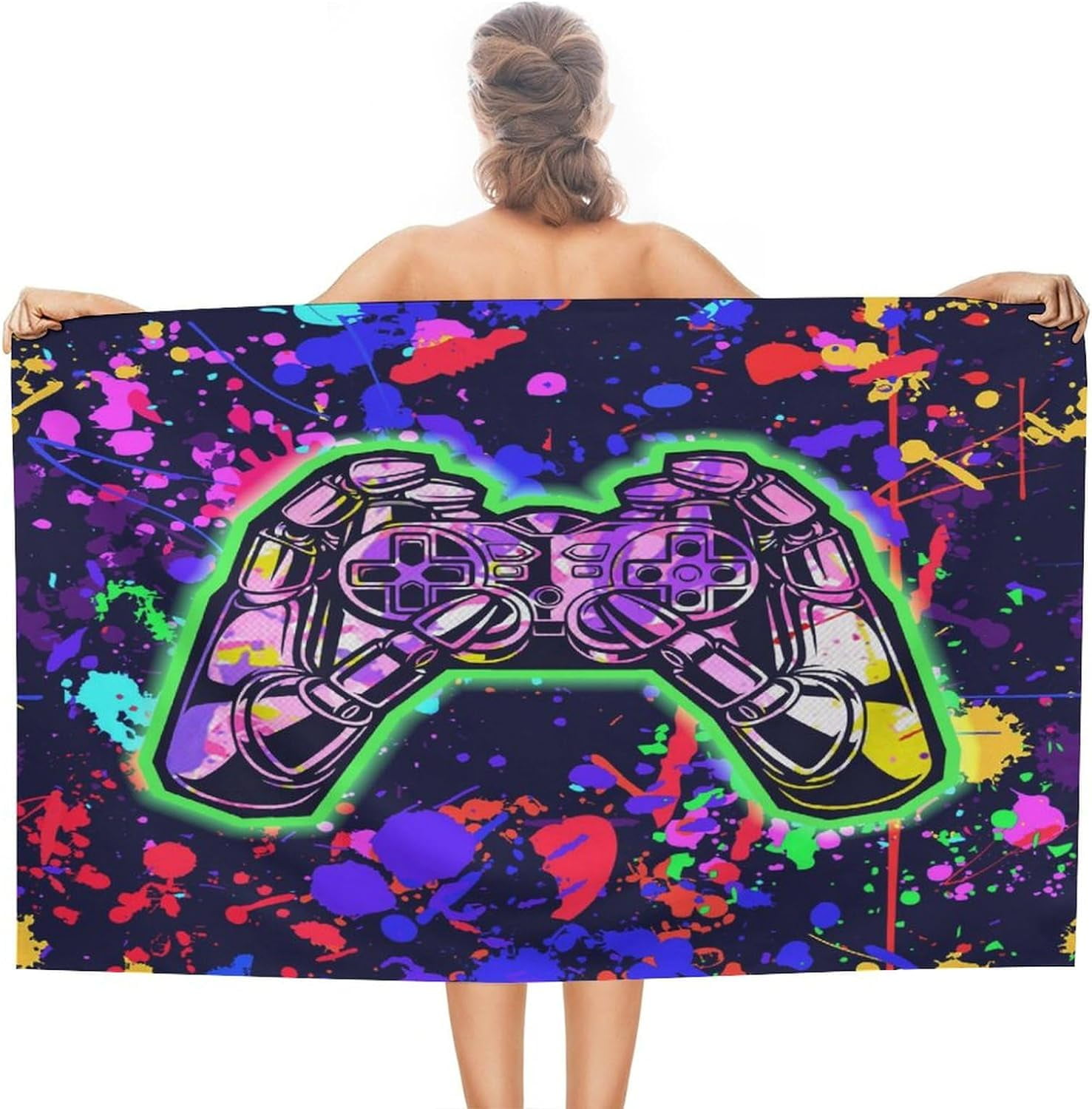 Yibo Cool Kids Neon Gamepad Beach Towels Abstract Retro 80s Video Games ...