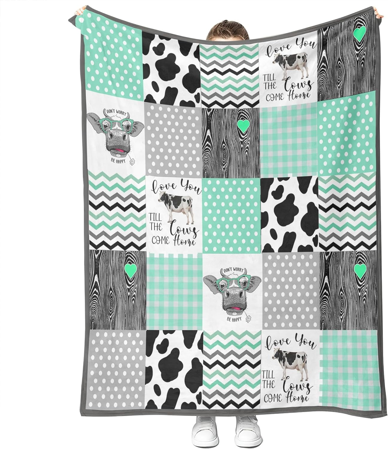 Yibo Cute Farm Animal Cow Print Blanket Flannel Soft and Comfortable ...