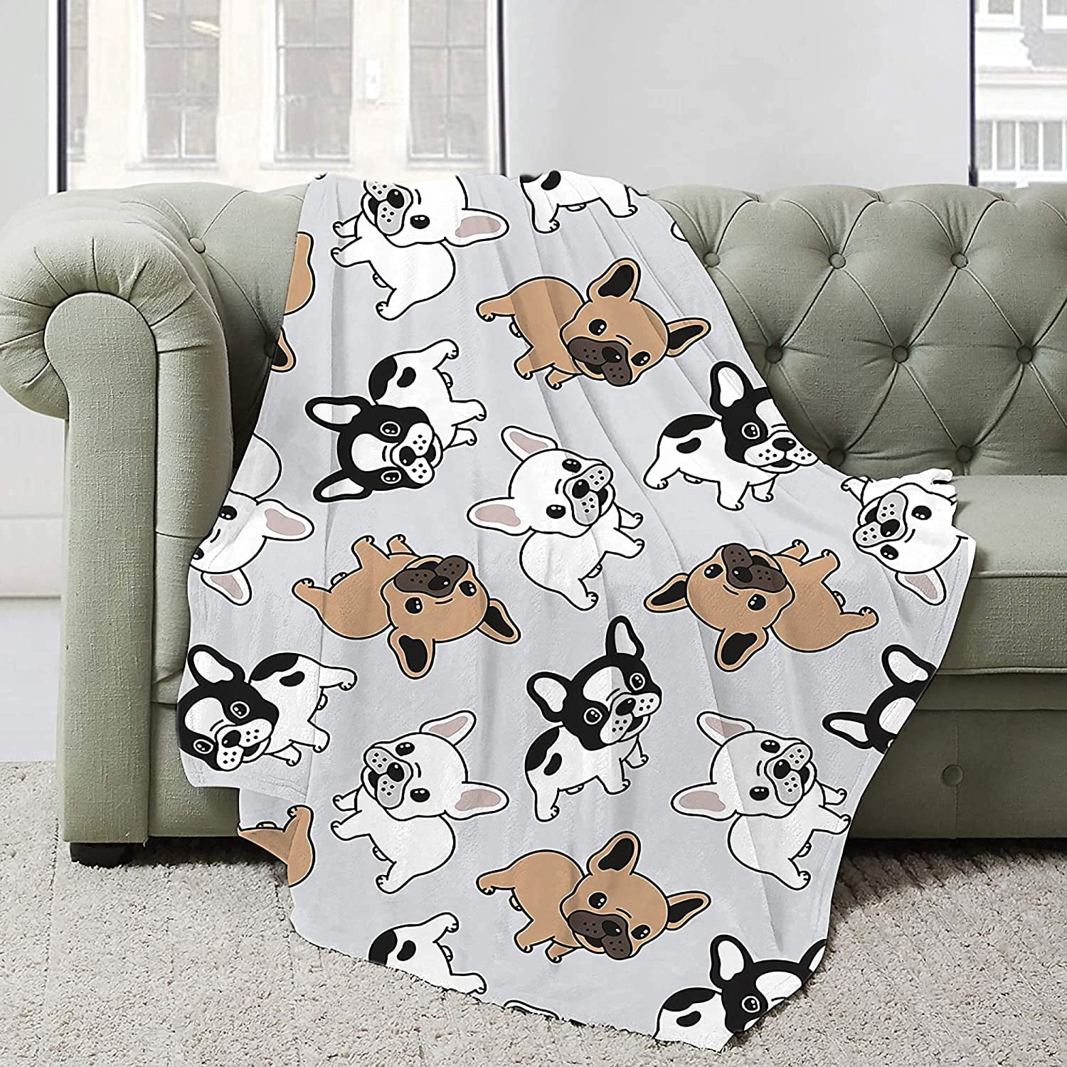Yibo Cute French Bulldog Blanket, Animal Dog Print for Puppy Dog Crib ...