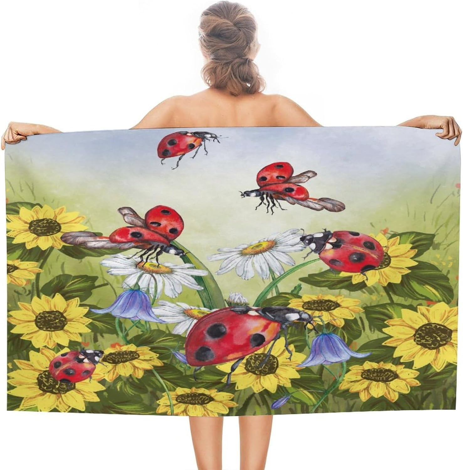 Yibo Cute Ladybug Beach Towels Abstract Funny Cartoon Floral Daisy ...