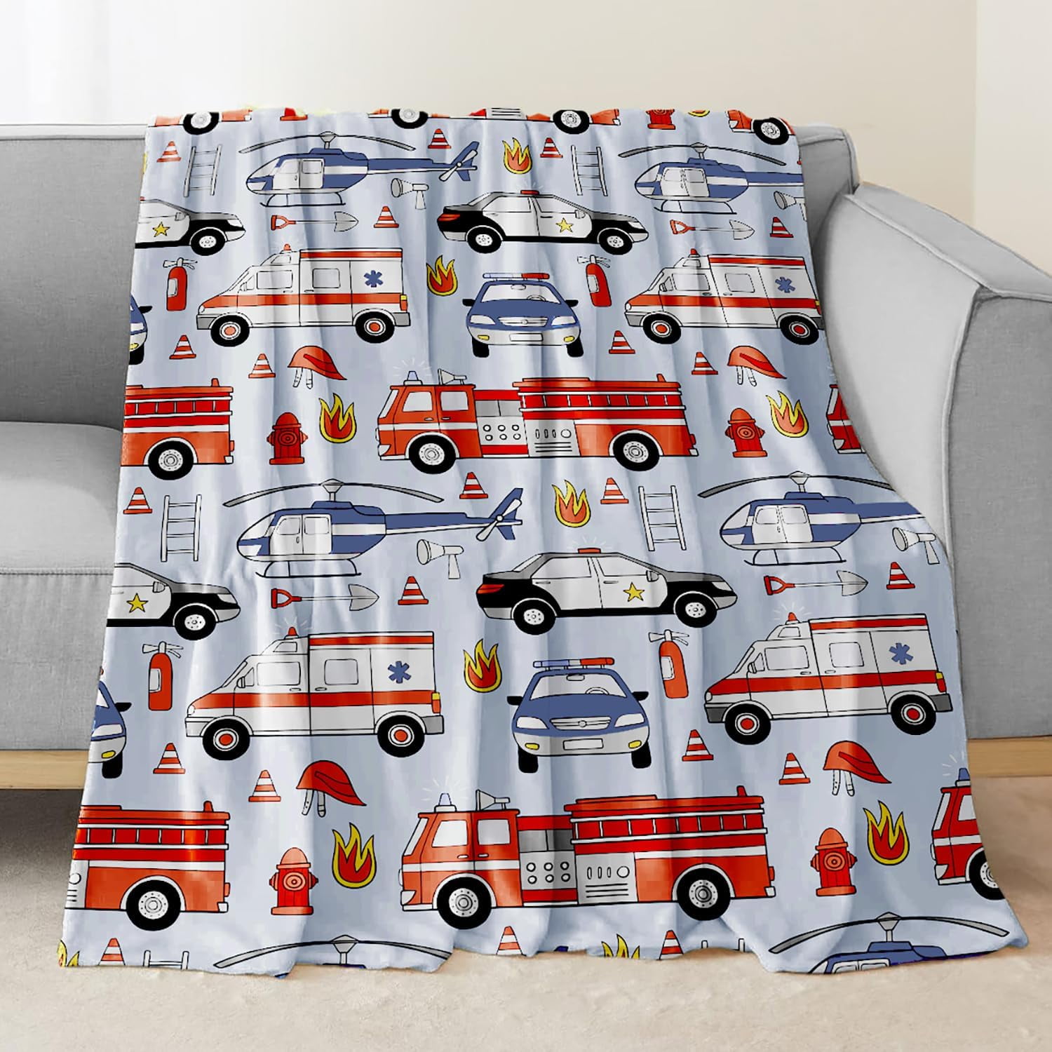 Yibo Fire Truck Blanket, Ambulance Police Car Blanket for Boys, Soft ...