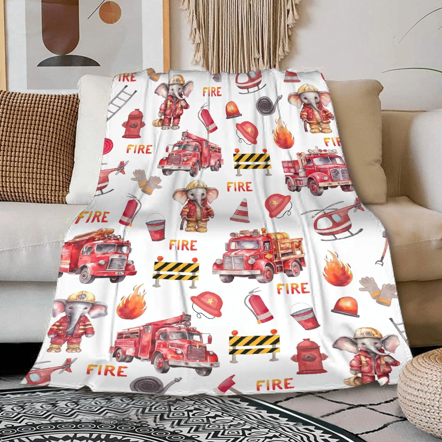 Yibo Fire Truck Blanket Ultra Soft Truck Car Blanket for Toddler Boys ...