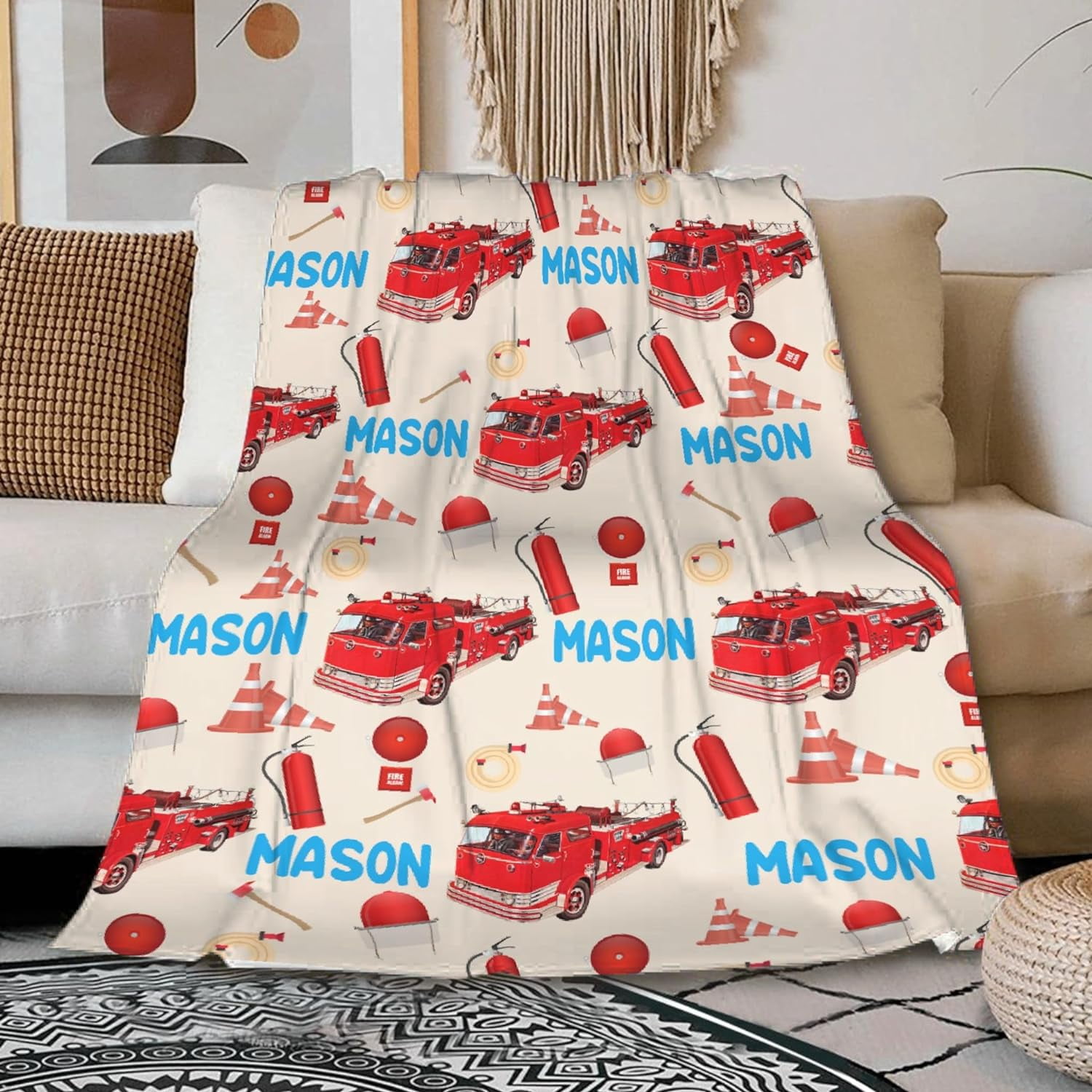 Yibo Fire Truck Blanket Ultra Soft Truck Car Blanket for Toddler Boys ...