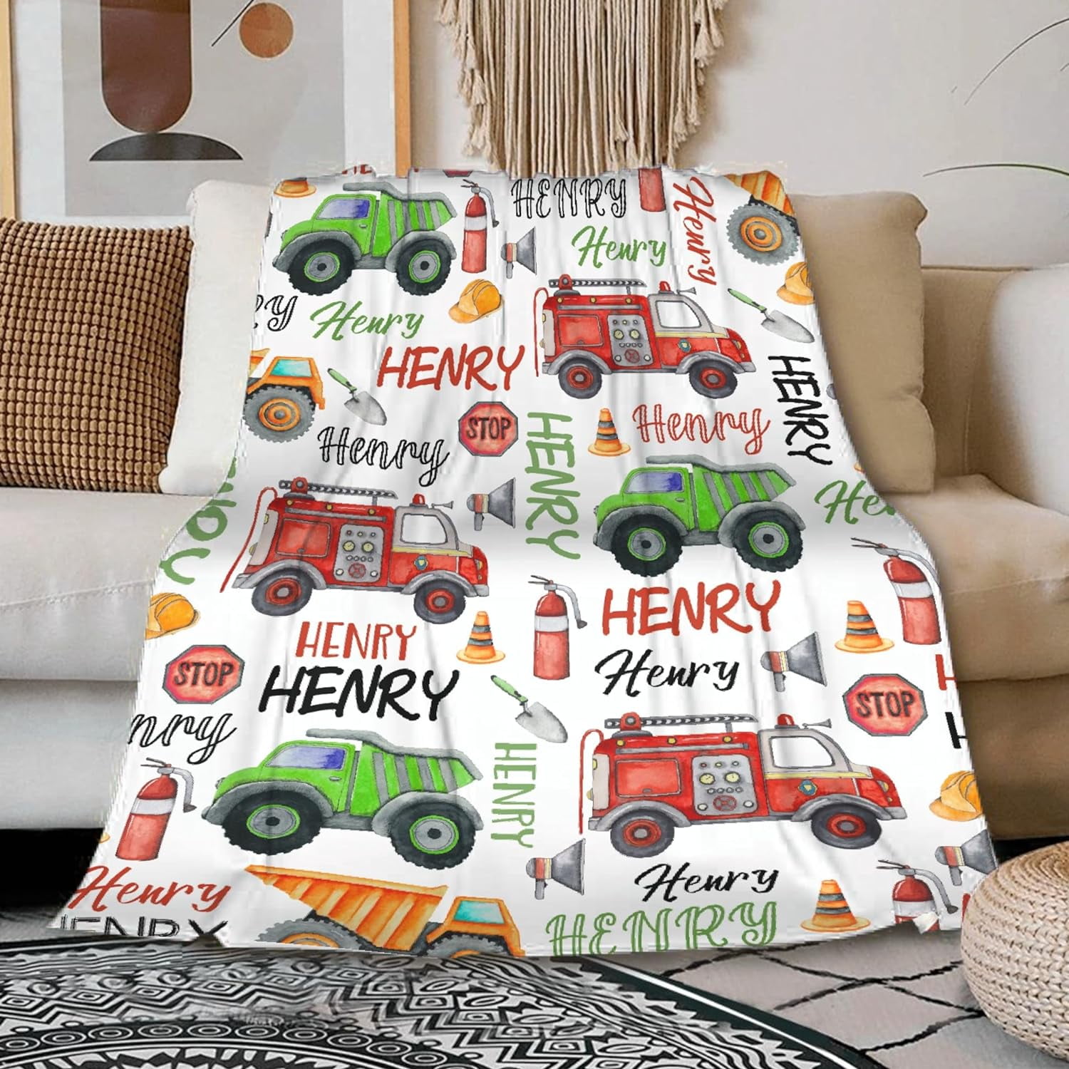 Yibo Fire Truck Blanket Ultra Soft Truck Car Blanket for Toddler Boys ...