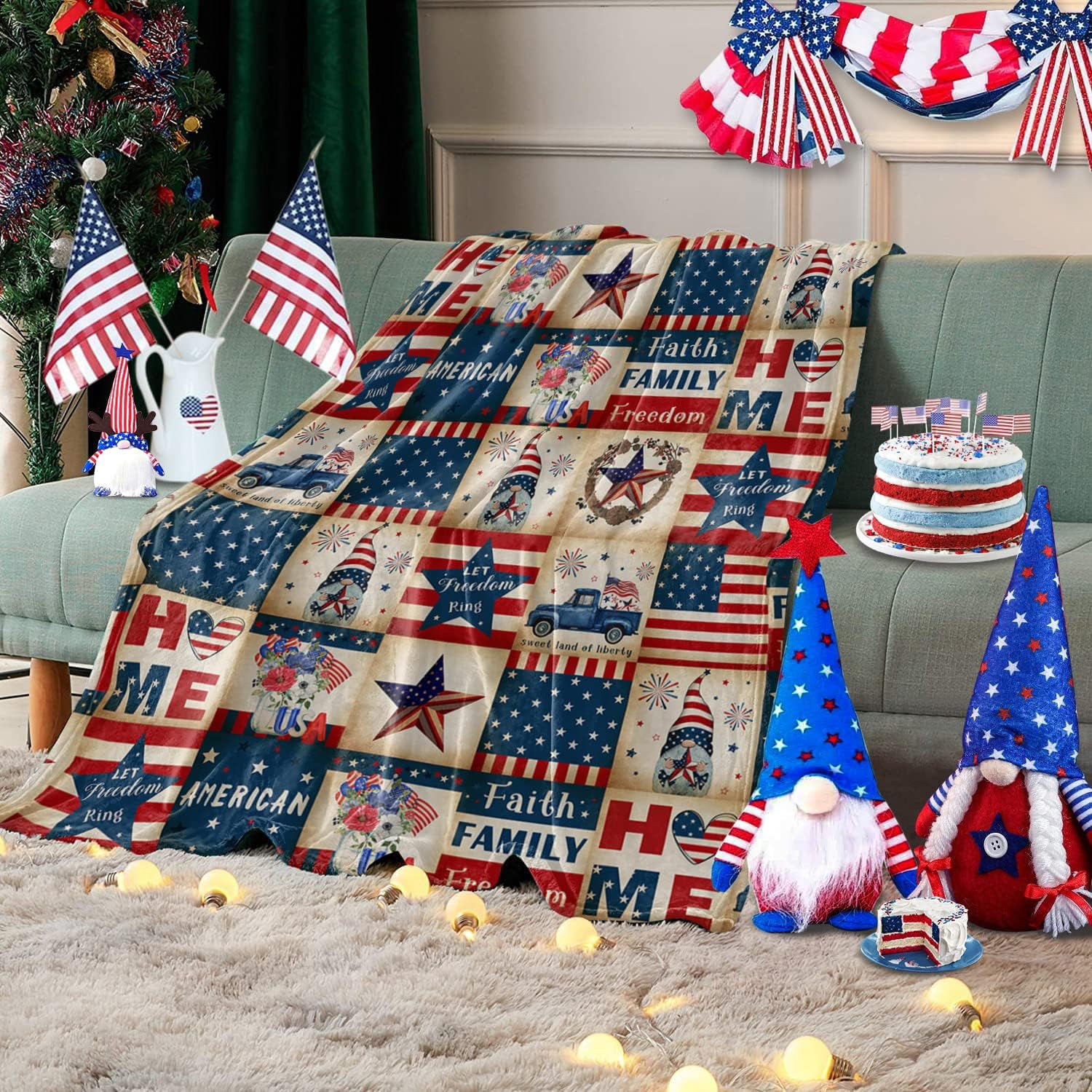 Yibo Green Buffalo Plaid Blankets St.Patrick's Day Clover Gnomes Luxury ...