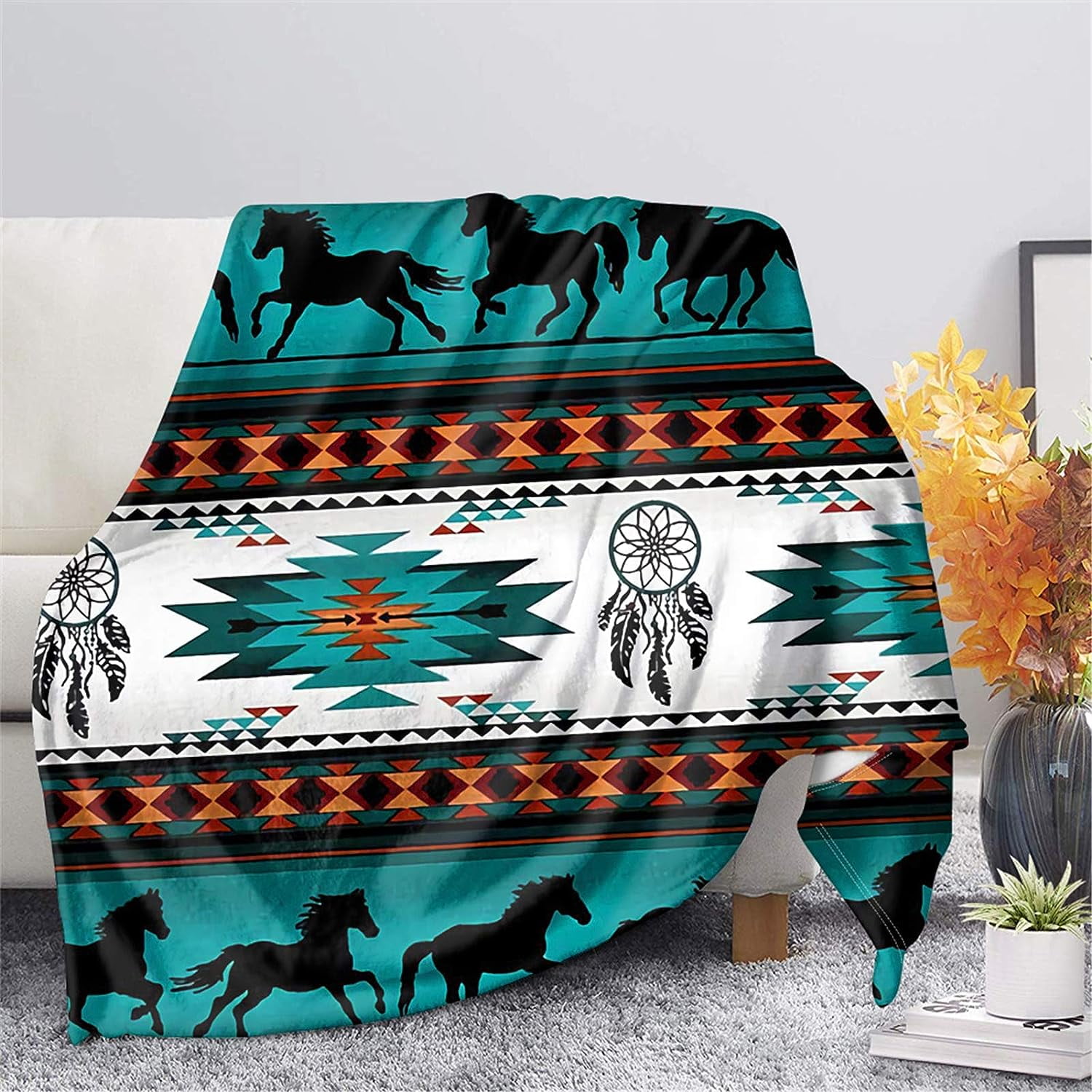 Yibo Green Indian Tribal Print Blanket Flannel Soft and Comfortable ...