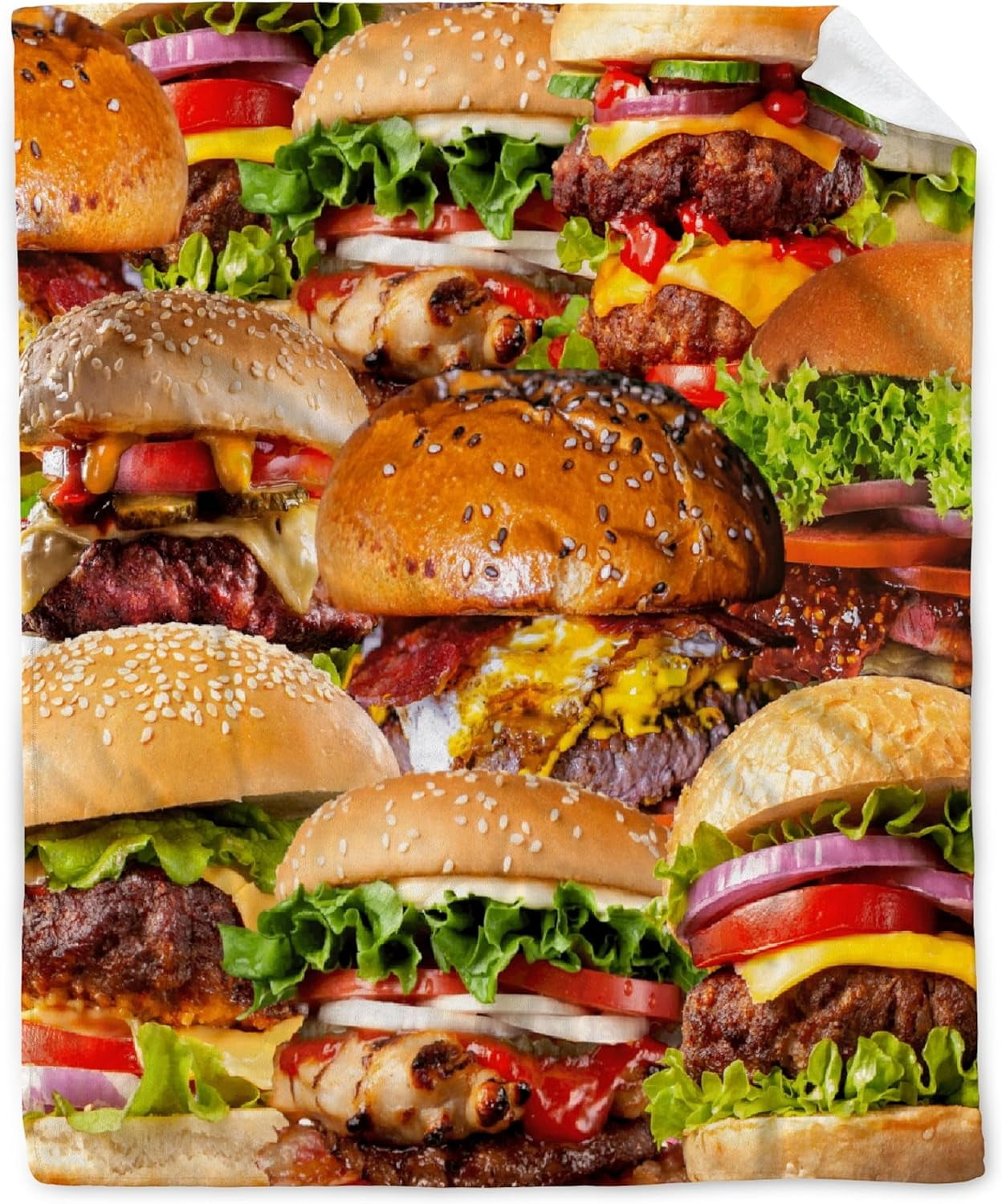 Yibo Hamburger Fleece Flannel Gift Blanket Realistic Interesting Food ...