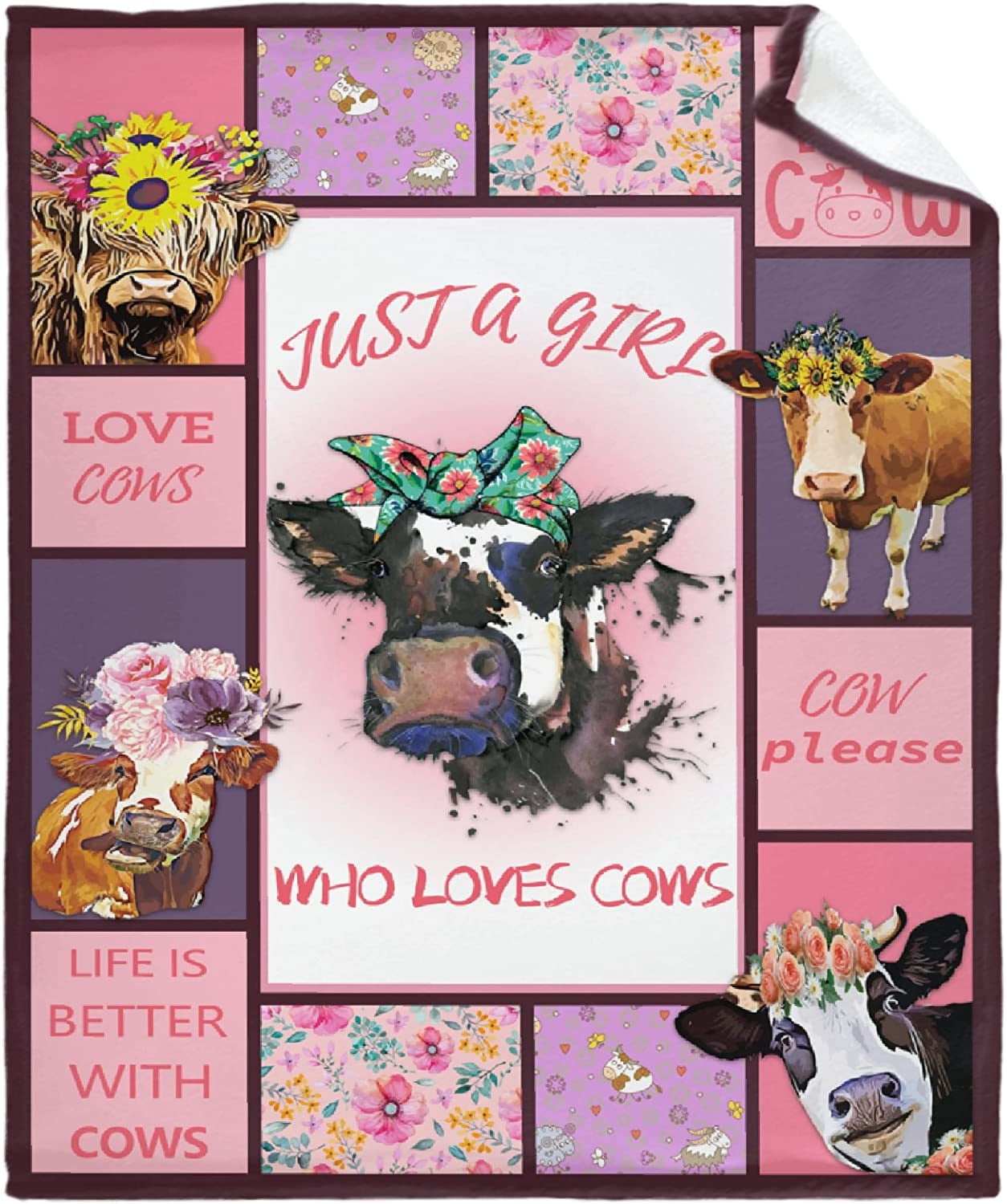 Yibo Light Pink Cow Print Blanket Flannel Soft and Comfortable Anti ...
