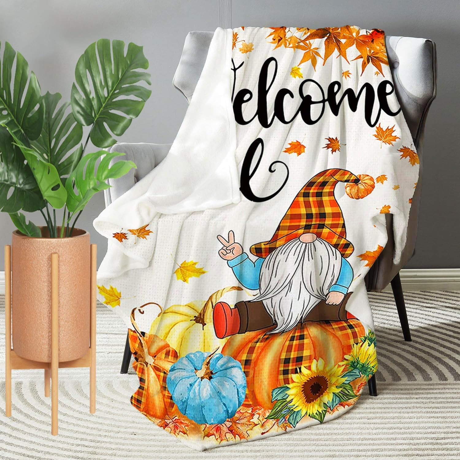 Yibo Maple Leaves Sunflowers Farmhouse Blanket Welcome Fall Fleece Soft ...