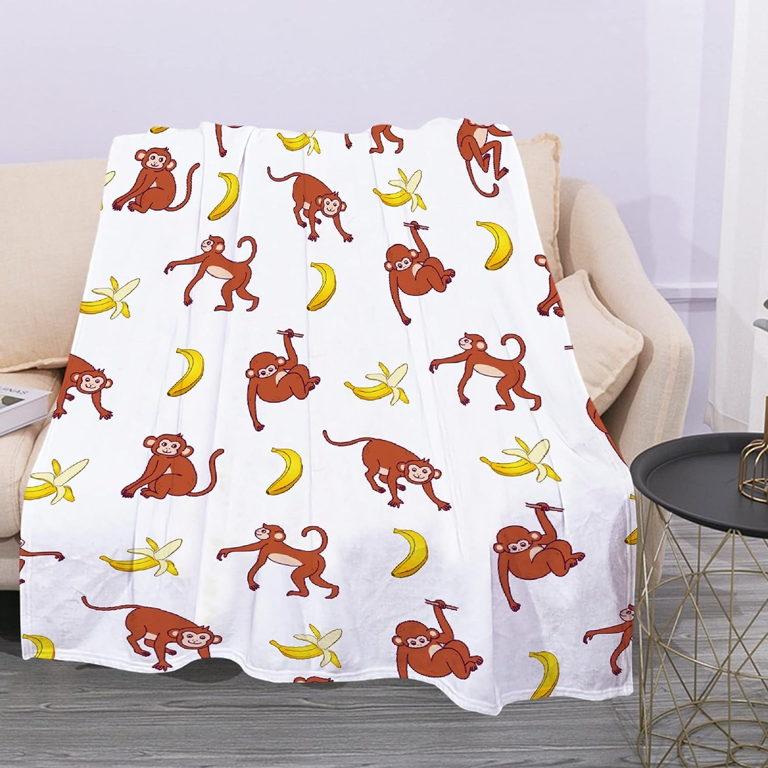 Yibo Monkey Banana Blanket Cozy Soft Lightweight Flannel for Bed Sofa ...