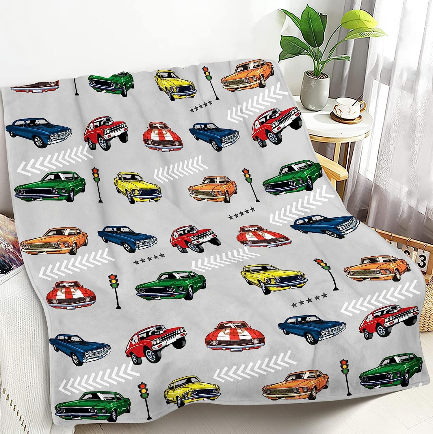 Yibo Muscle Car Blanket for Boys Girls Classic Car Blanket Cozy Cars ...