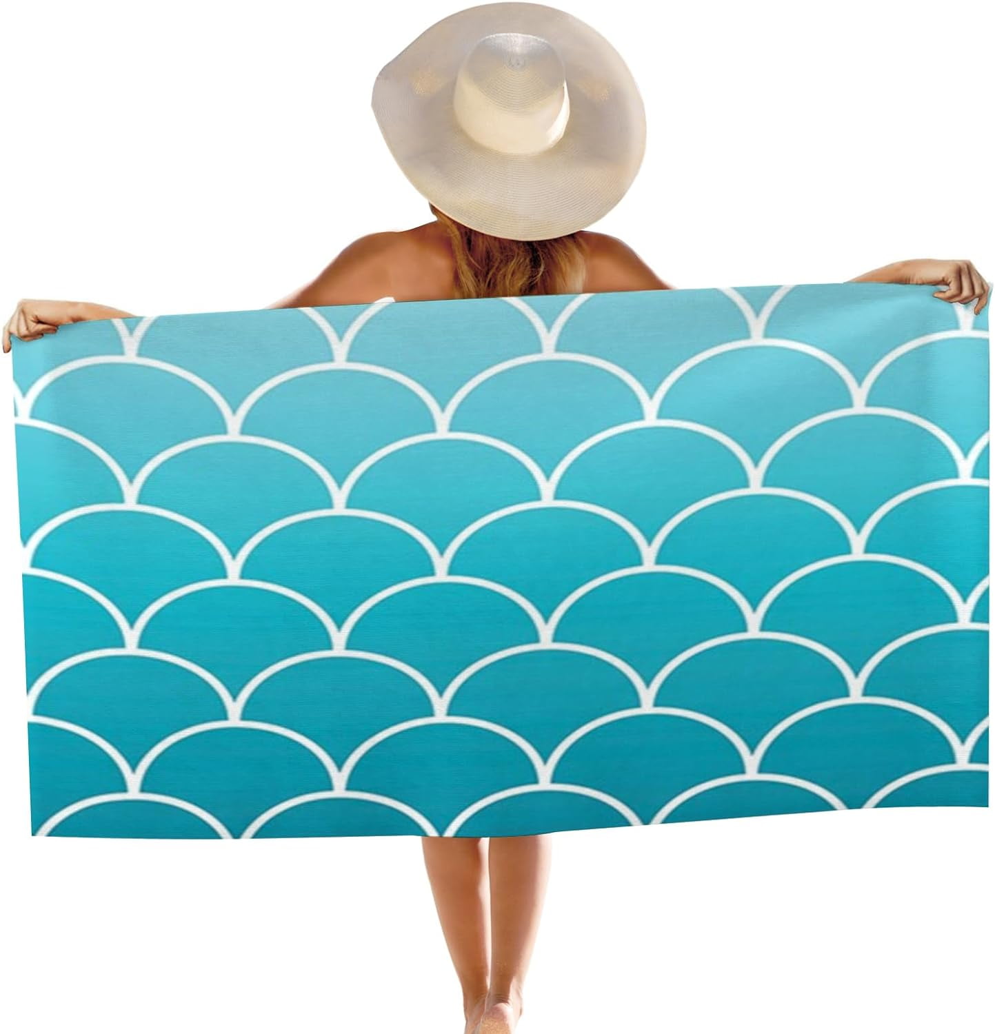 Yibo Ocean Theme, Beach Towel for Travel,Fish Scale Blue and White ...