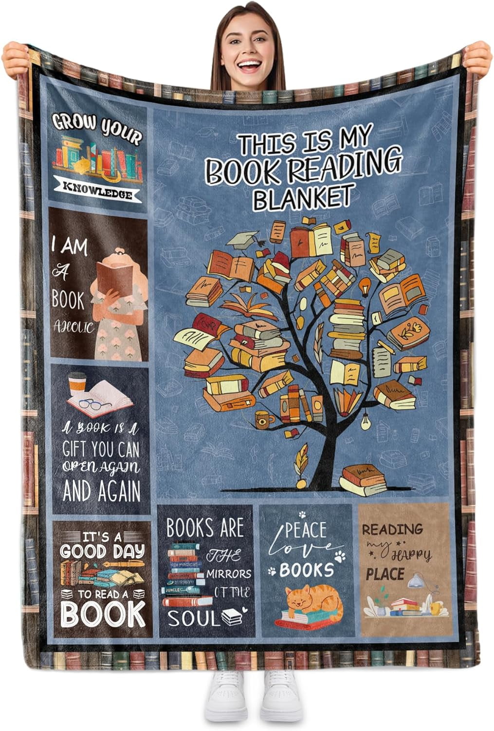 Yibo Reading Blanket Book Lovers Gifts for People Who Love to Read Soft ...