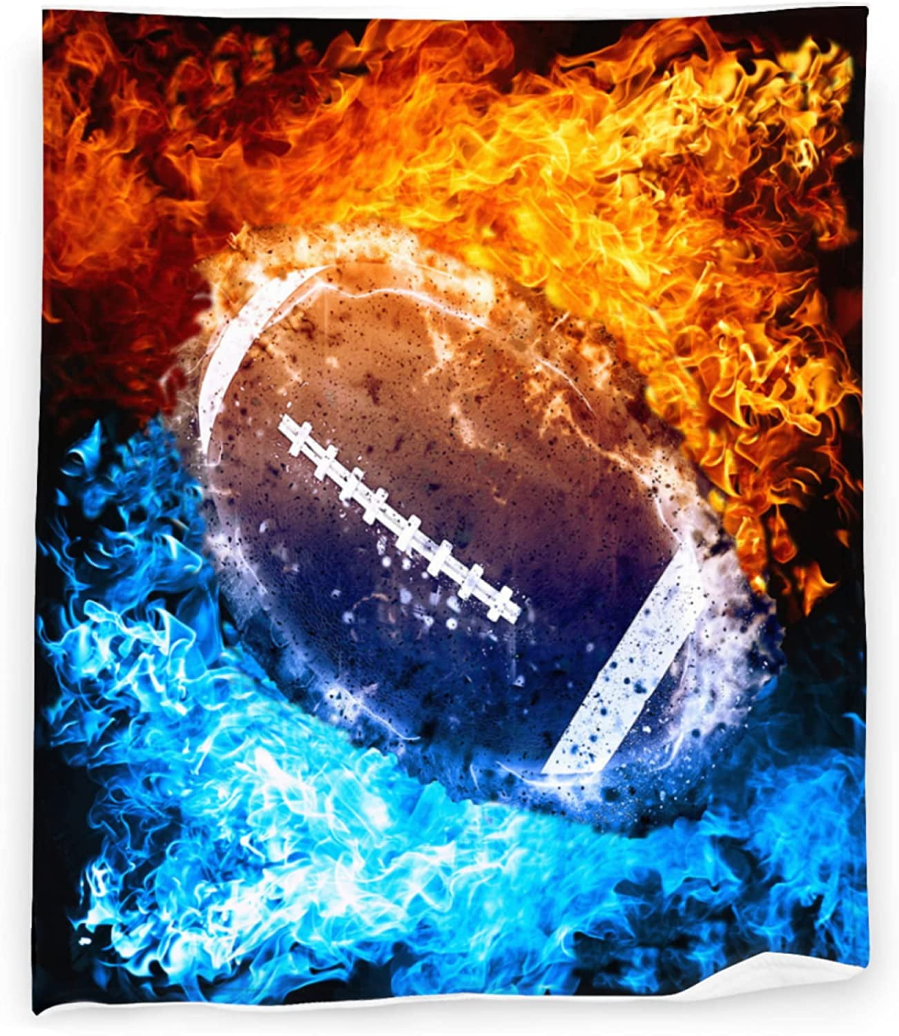 Yibo Red and Blue Fire with Football Flannel Fleece Fuzzy Blankets Soft ...