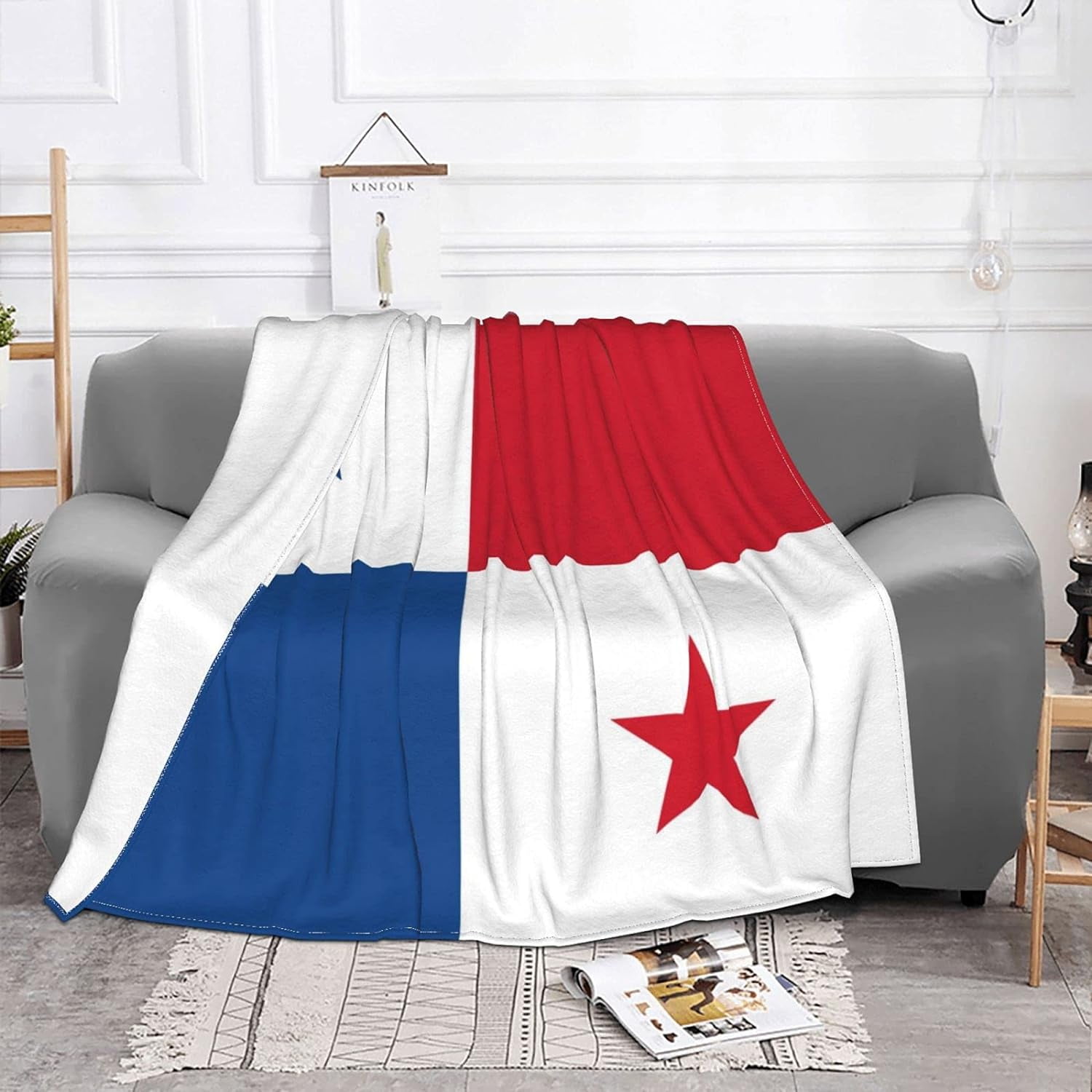 Yibo Retro Red and Blue Flags Blanket Flannel Soft and Comfortable Anti ...