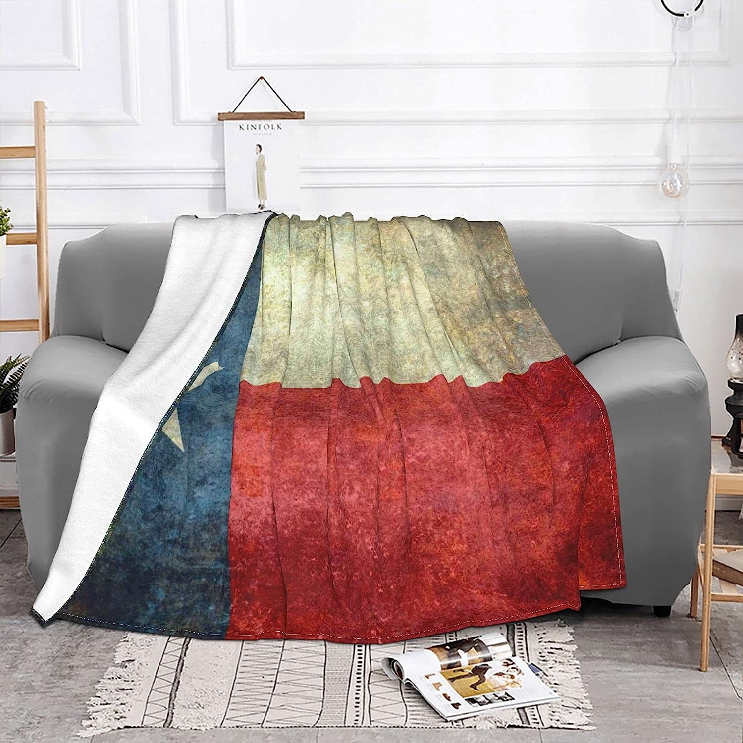 Yibo Retro Red and Blue Flags Blanket Flannel Soft and Comfortable Anti ...