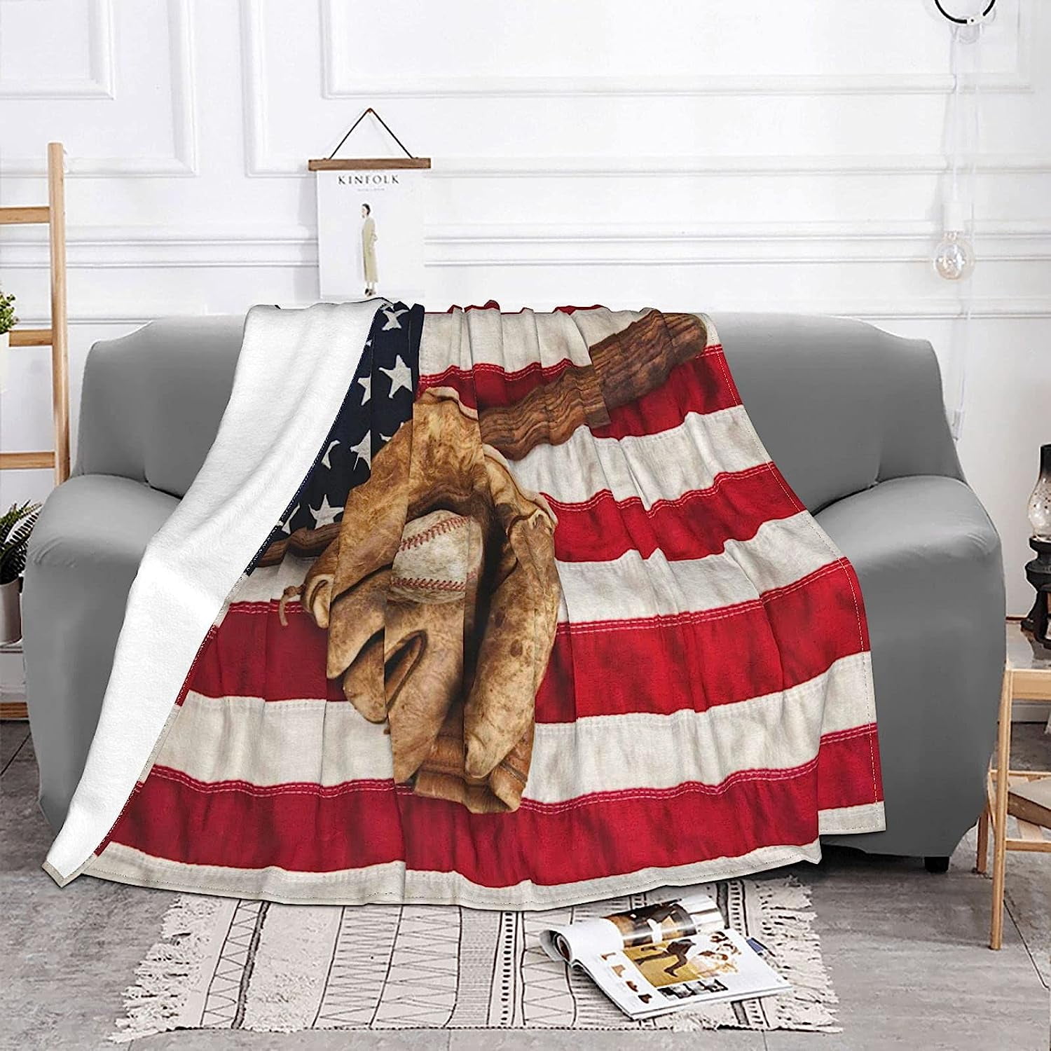 Yibo Retro Red and Blue Flags Blanket Flannel Soft and Comfortable Anti ...