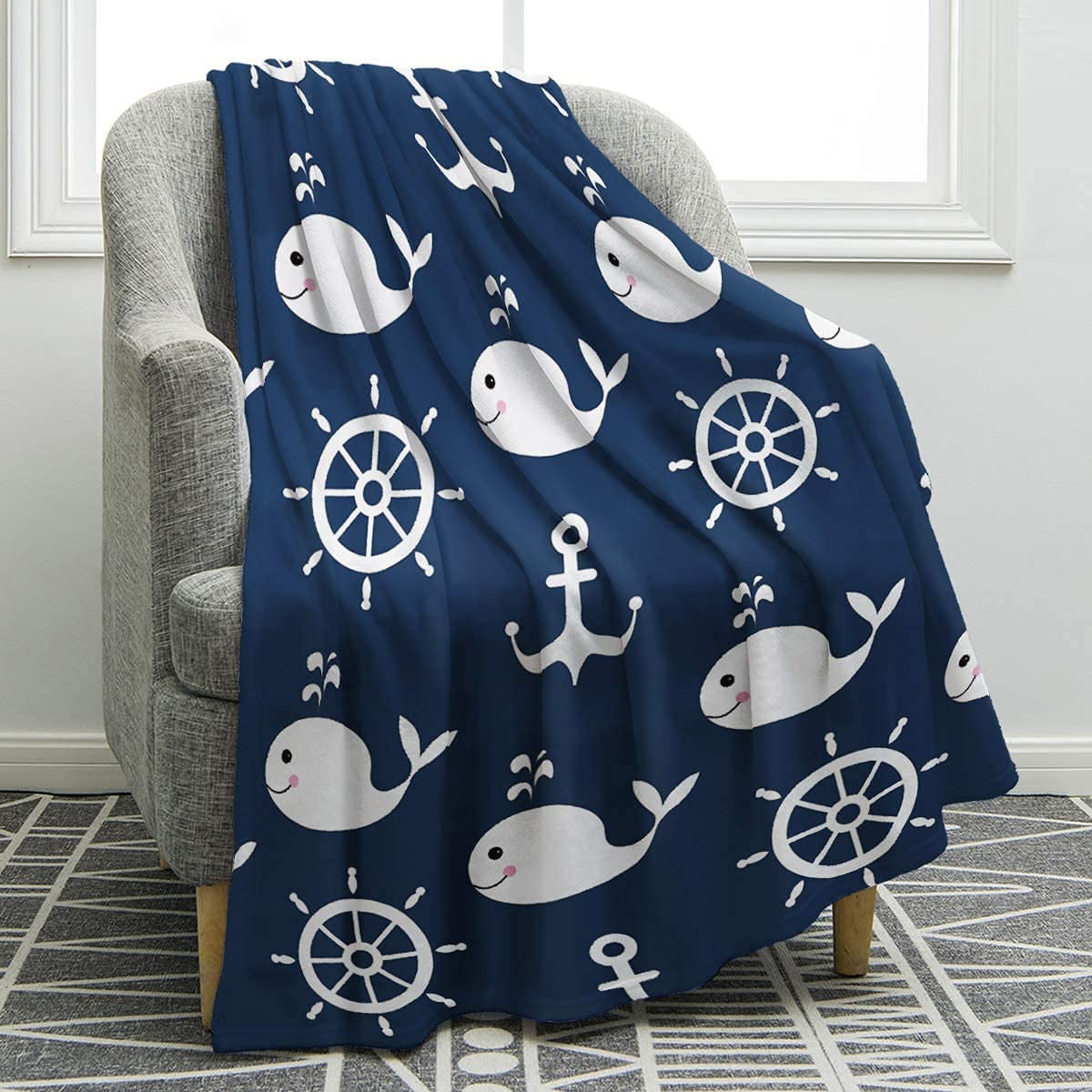 Yibo Sea Horse Blanket Smooth Soft Ocean Mediterranean Style Theme ...