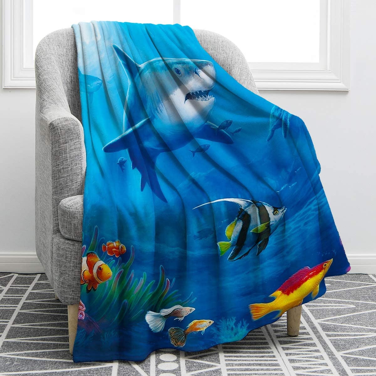 Yibo Sea Horse Blanket Smooth Soft Ocean Mediterranean Style Theme ...