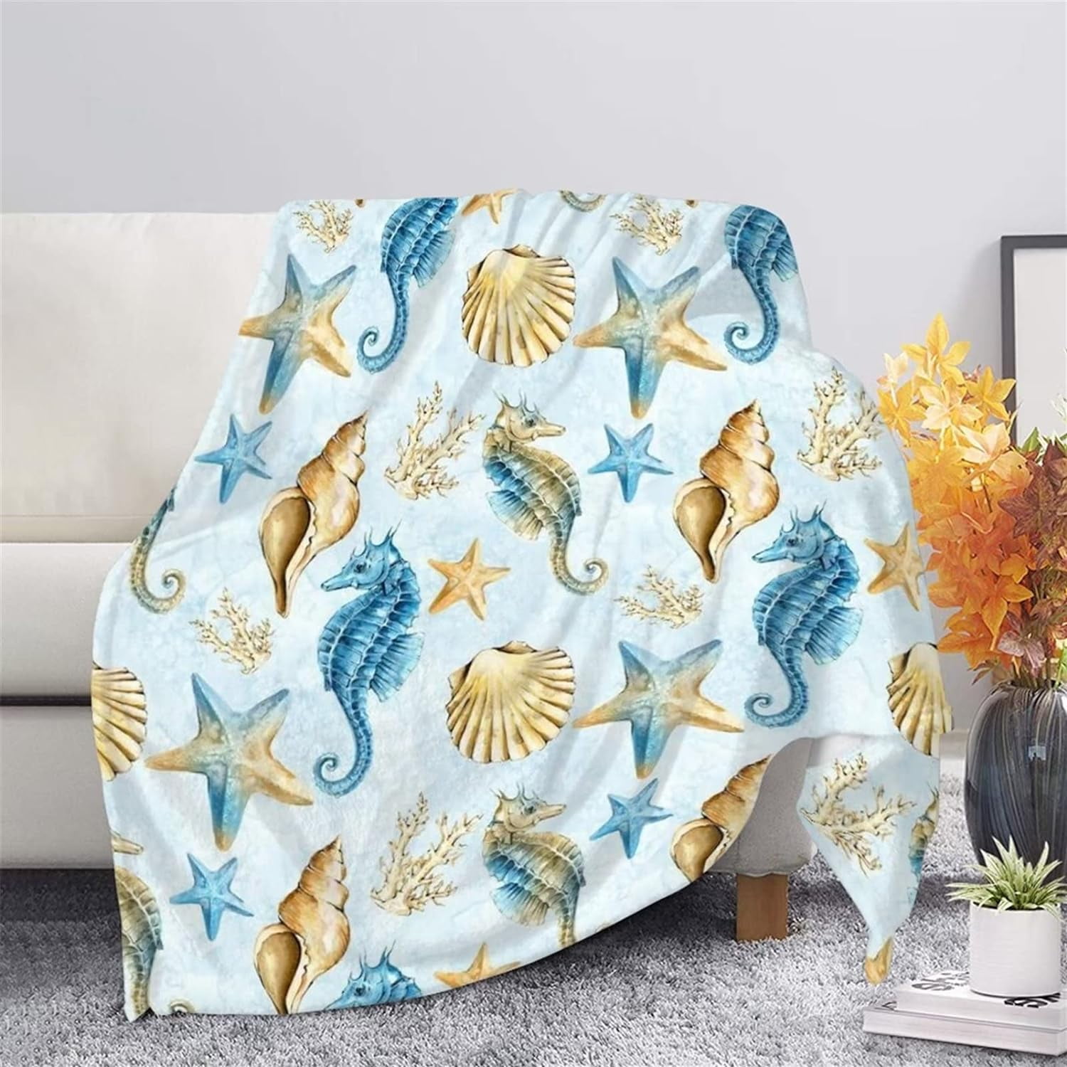 Yibo Seashell Starfish Blanket Flannel Soft and Comfortable Anti-static ...