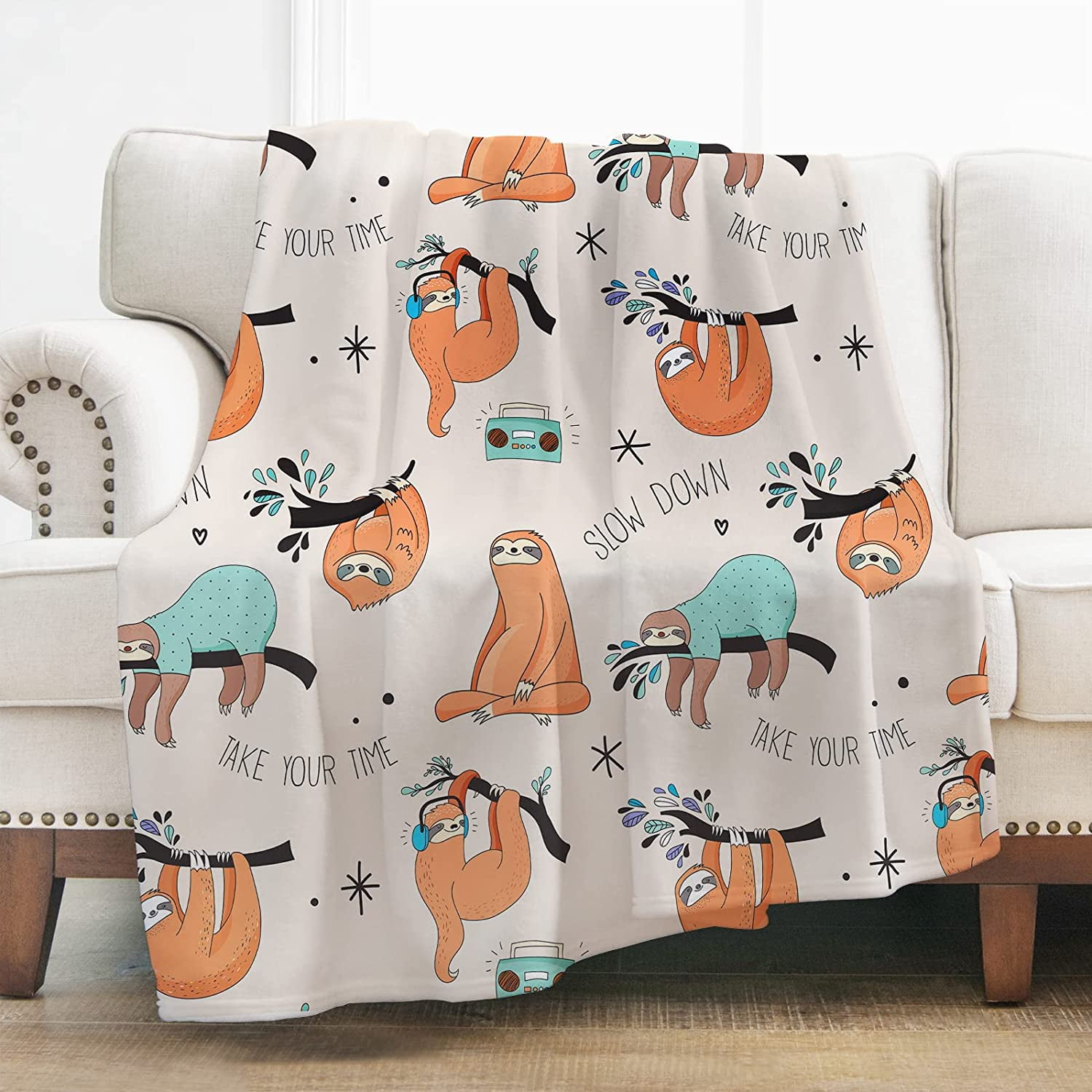 Yibo Sloth Blanket Gifts for Women Girls Boys Print Animals Decor for ...