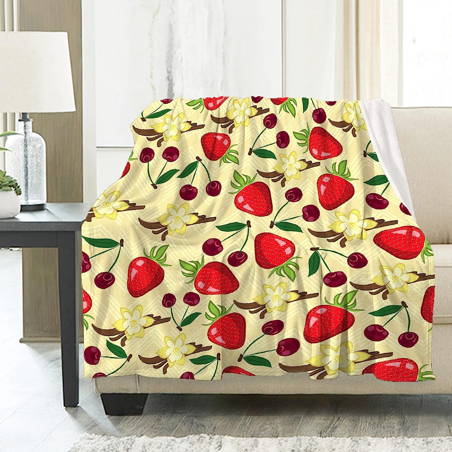 Yibo Strawberry with Cute Flowers, Fruit Vegetables Christmas Blanket ...