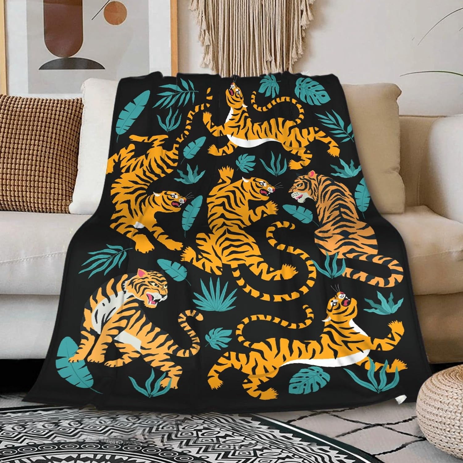 Yibo Vintage Tiger Blanket Cozy Soft Lightweight Flannel Throw Boho ...