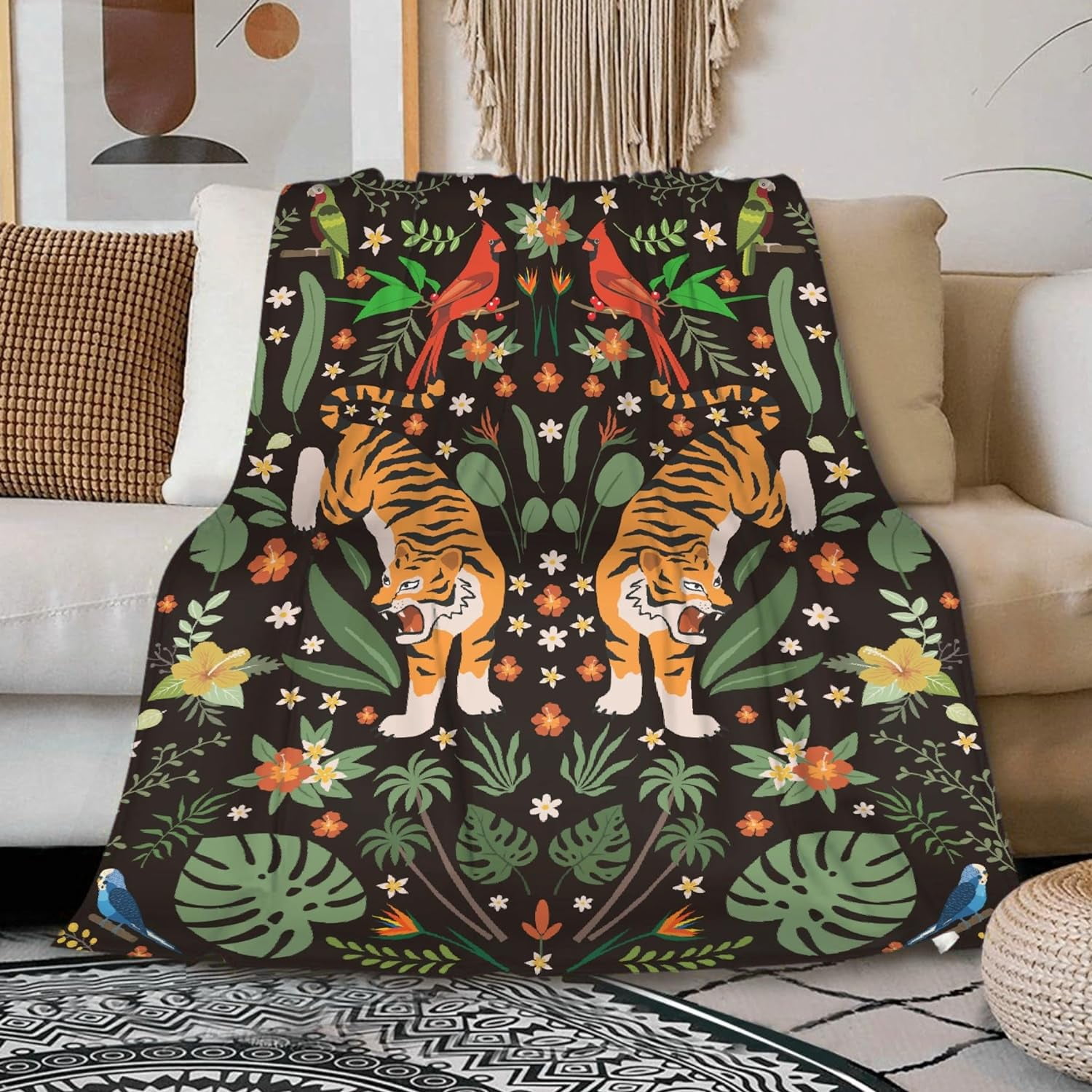 Yibo Vintage Tiger Blanket Cozy Soft Lightweight Flannel Throw Boho ...