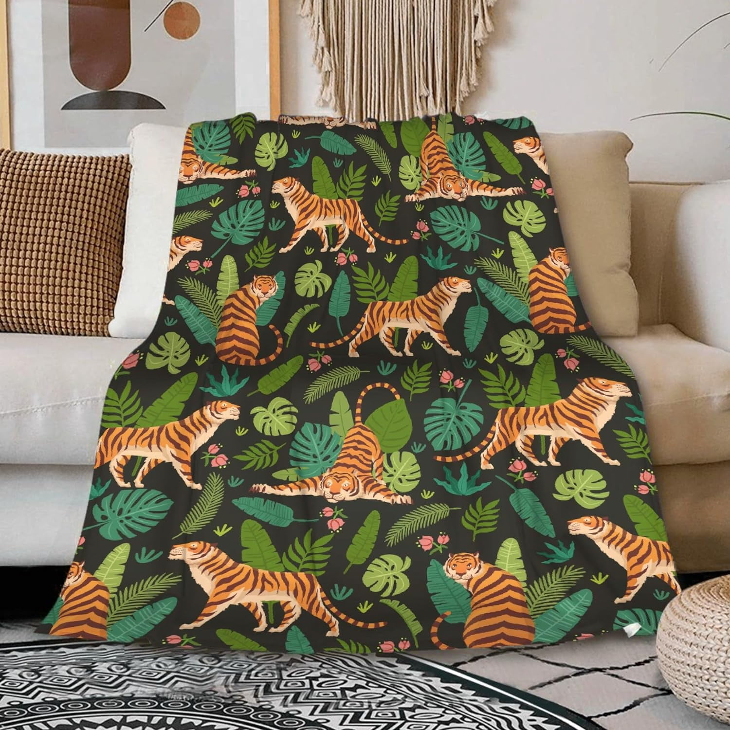 Yibo Vintage Tiger Blanket Cozy Soft Lightweight Flannel Throw Boho ...