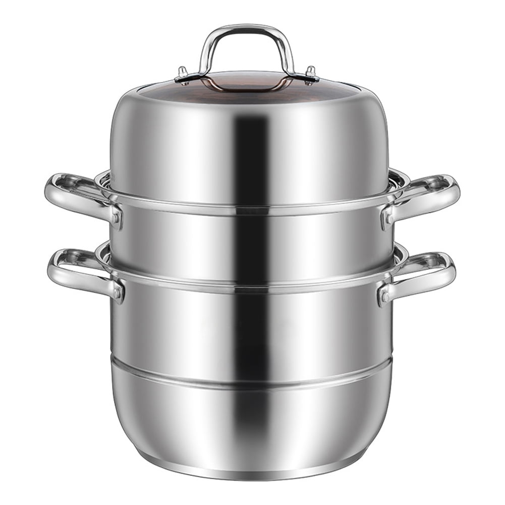 Yibooy 11inch 3 Tier Stainless Steel Steamer Pot w/ Lid & Handle Thick ...