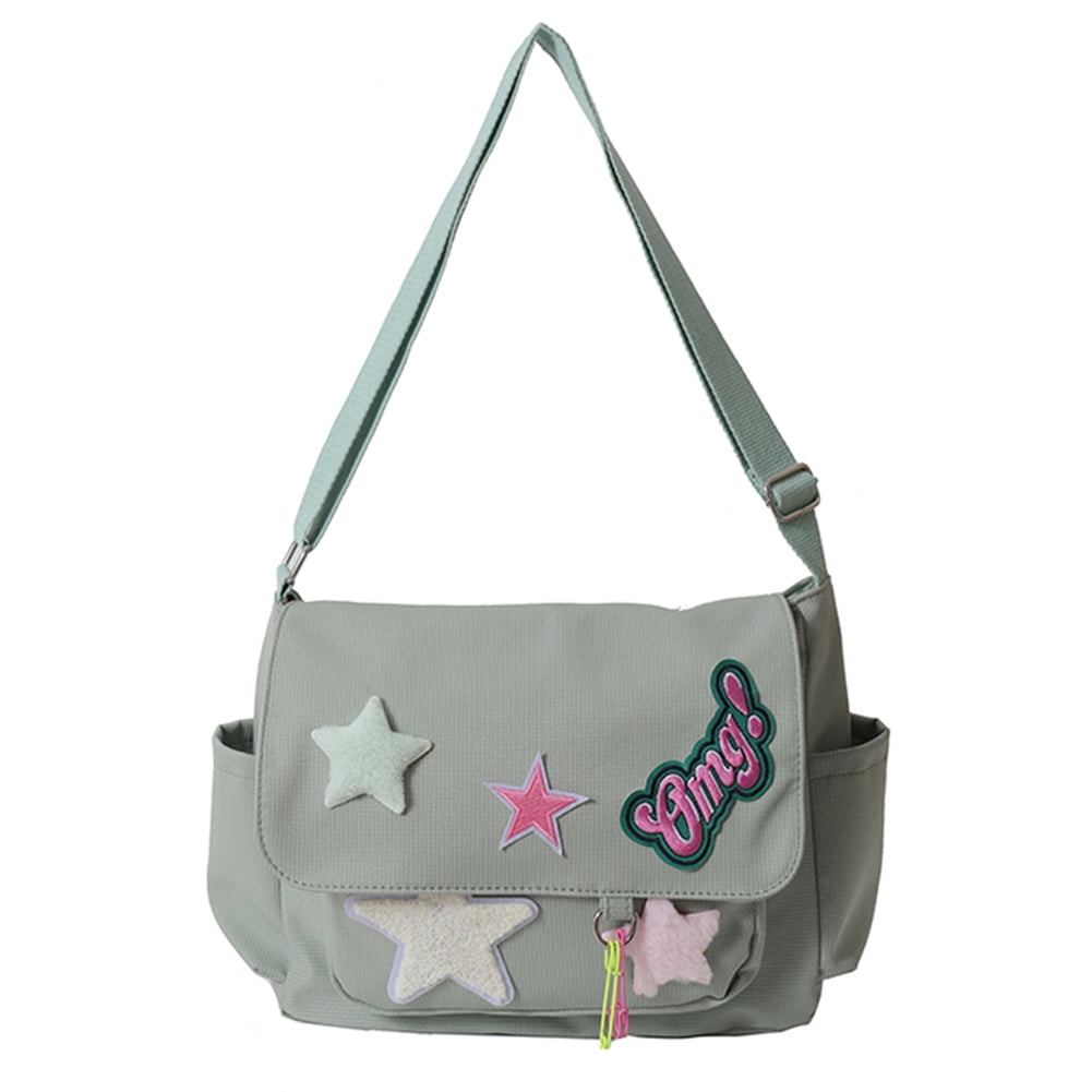 Yibooy Women Cute Messenger Bag Star Letter Applique Canvas for Teens ...