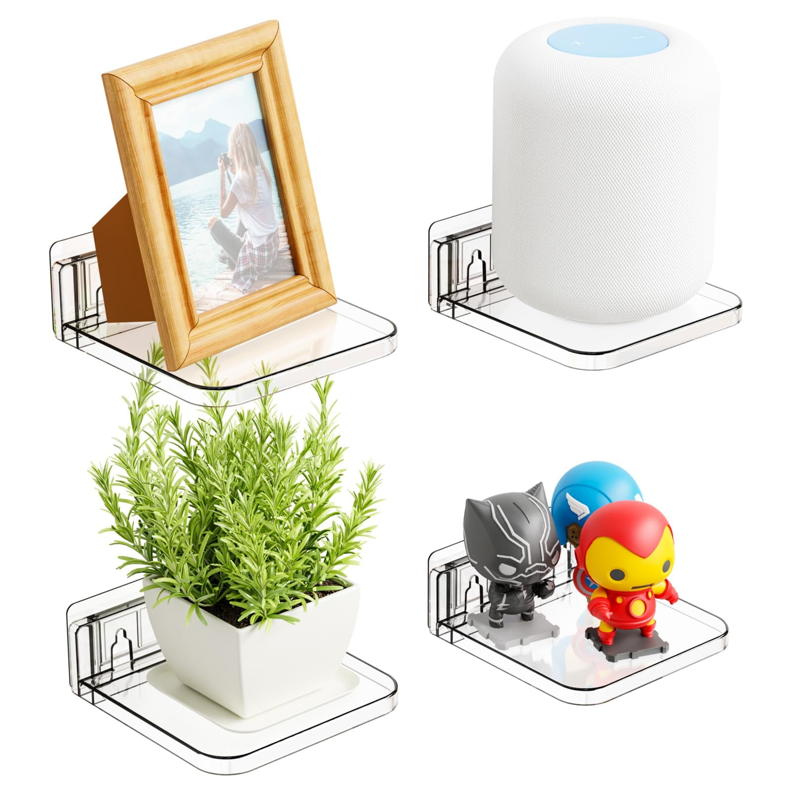 Yieach 5 Inch Mini JKF25 Shelf for Wall,4 Drilling Small Adhesive Shelf ...