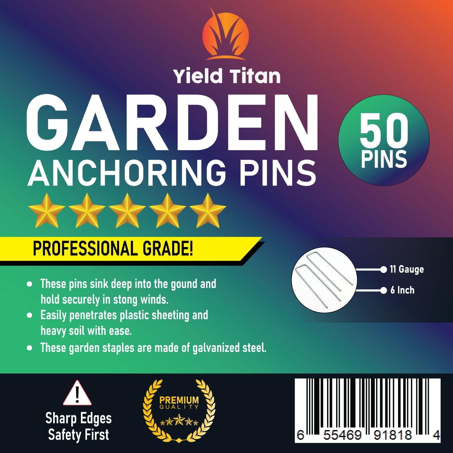 Yield Titan 6 inch 11 Gauge Garden Anchoring Pin / Landscape Staples ...