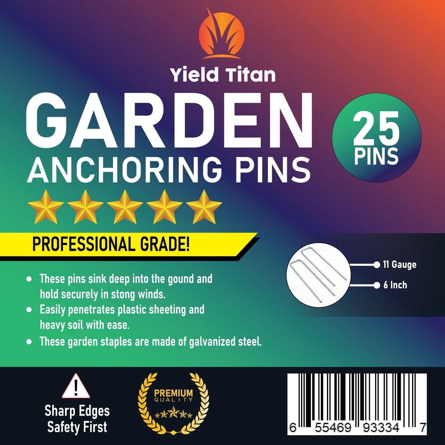 Yield Titan 6 inch 11 Gauge Garden Anchoring Pin / Landscape Staples ...