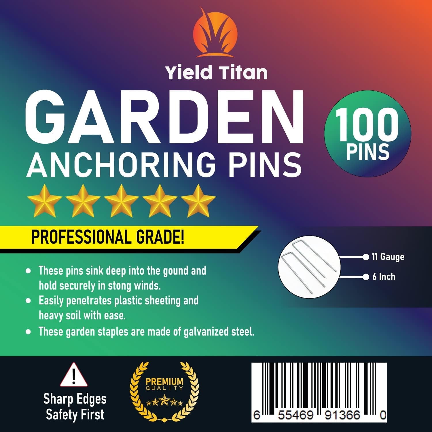 Yield Titan 6 inch 11 Gauge Garden Anchoring Pin / Landscape Staples ...