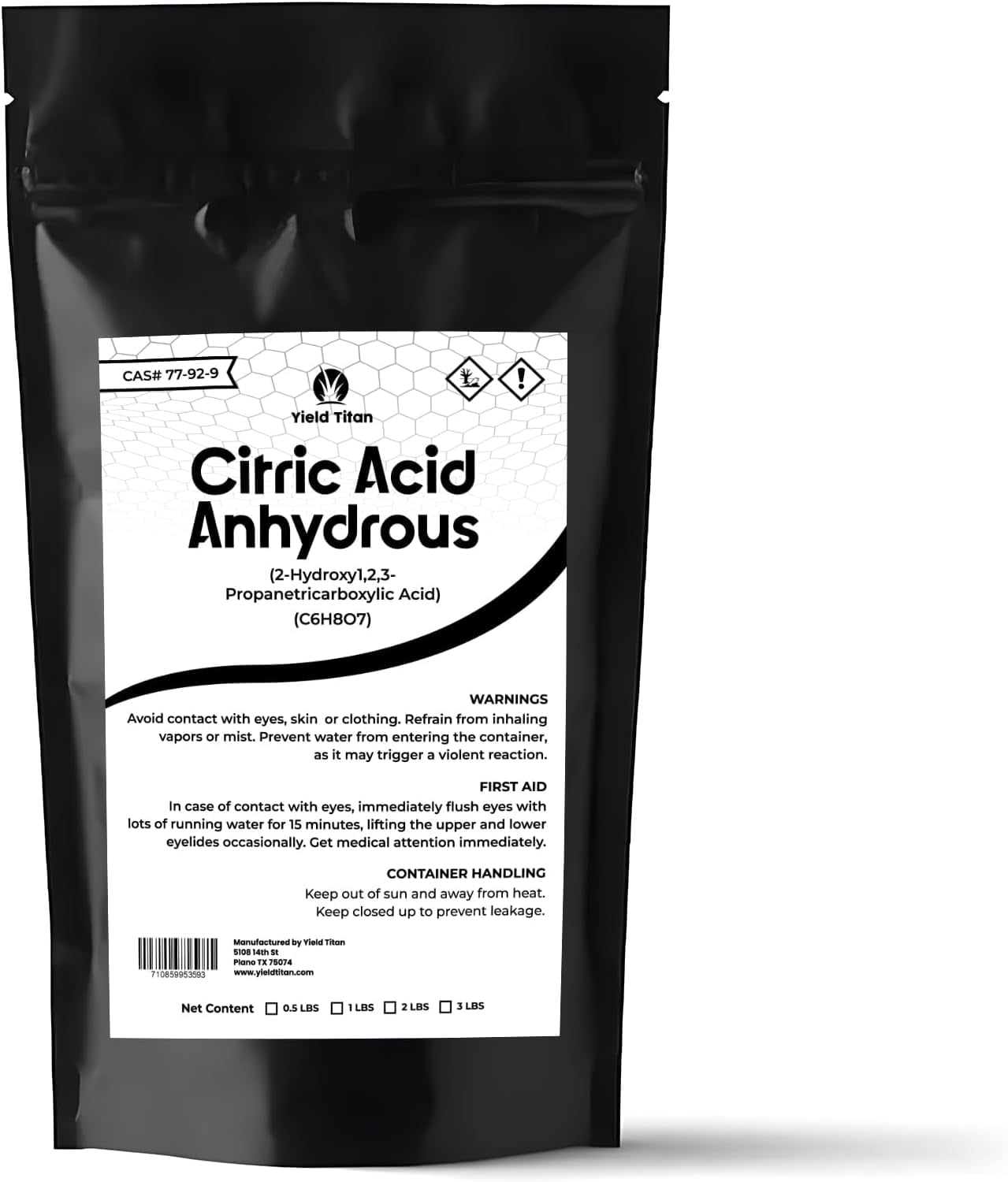 Yield Titan Citric Acid Anhydrous (2-Hydroxy-1,2,3-Propanetricarboxylic ...