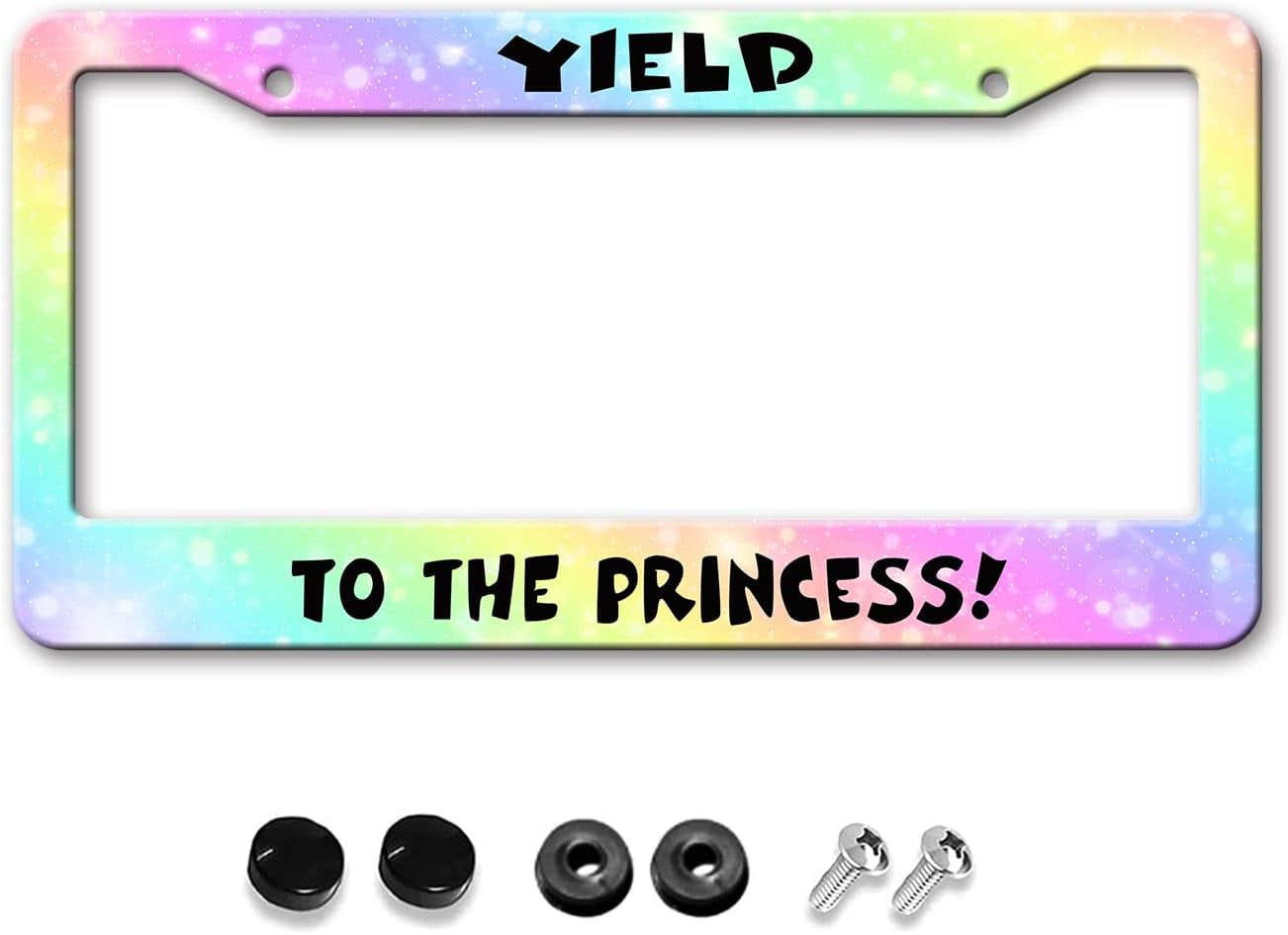 Yield to The Princess License Plate Frames Galaxy Fantasy with Rainbow ...
